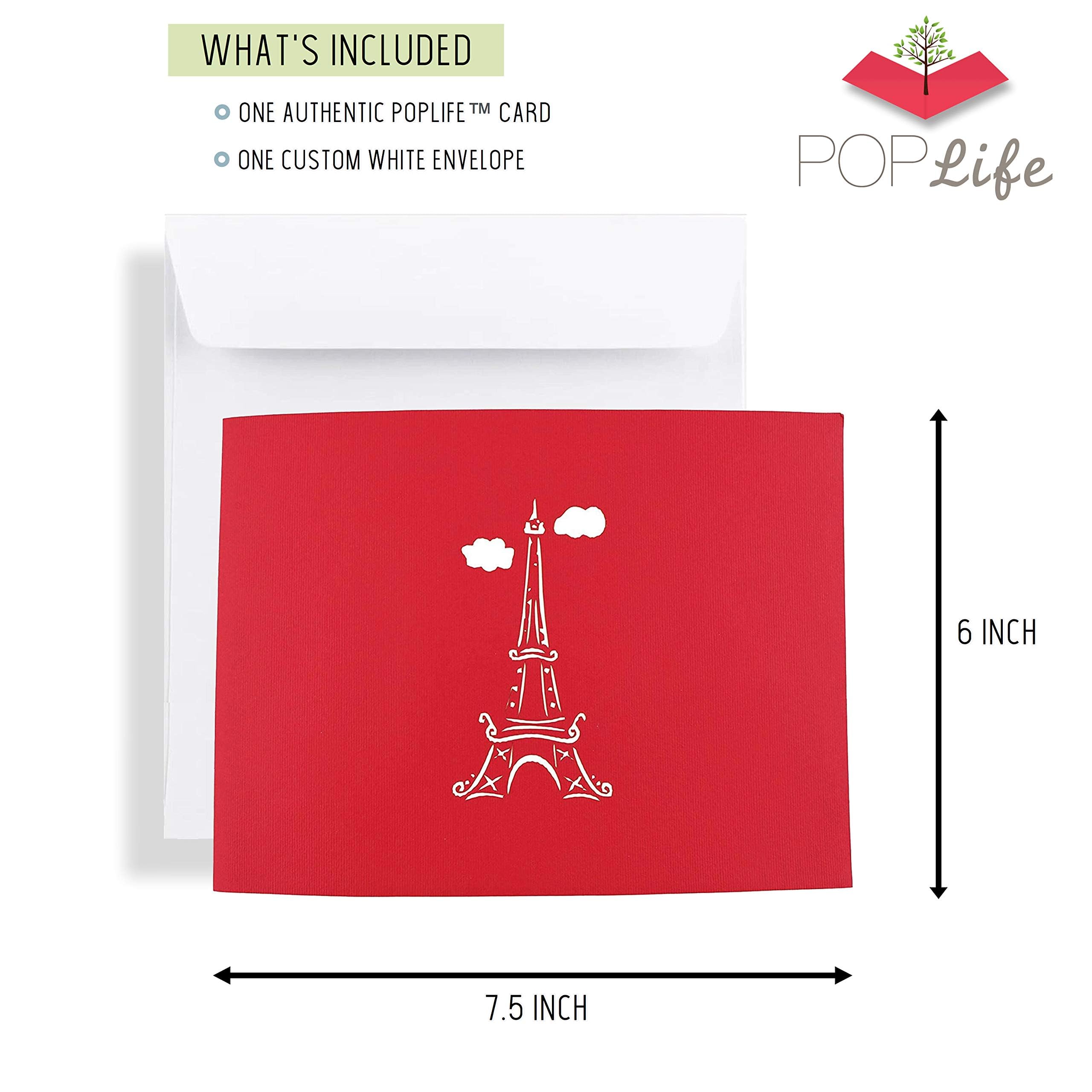 PopLife Eiffel Tower, Paris 3D Pop Up Greeting Card for All Occasions - Travellers, Romantics, History Lovers - Folds Flat for Mailing - Birthday, Graduation, Retirement, Anniversary, Engagement