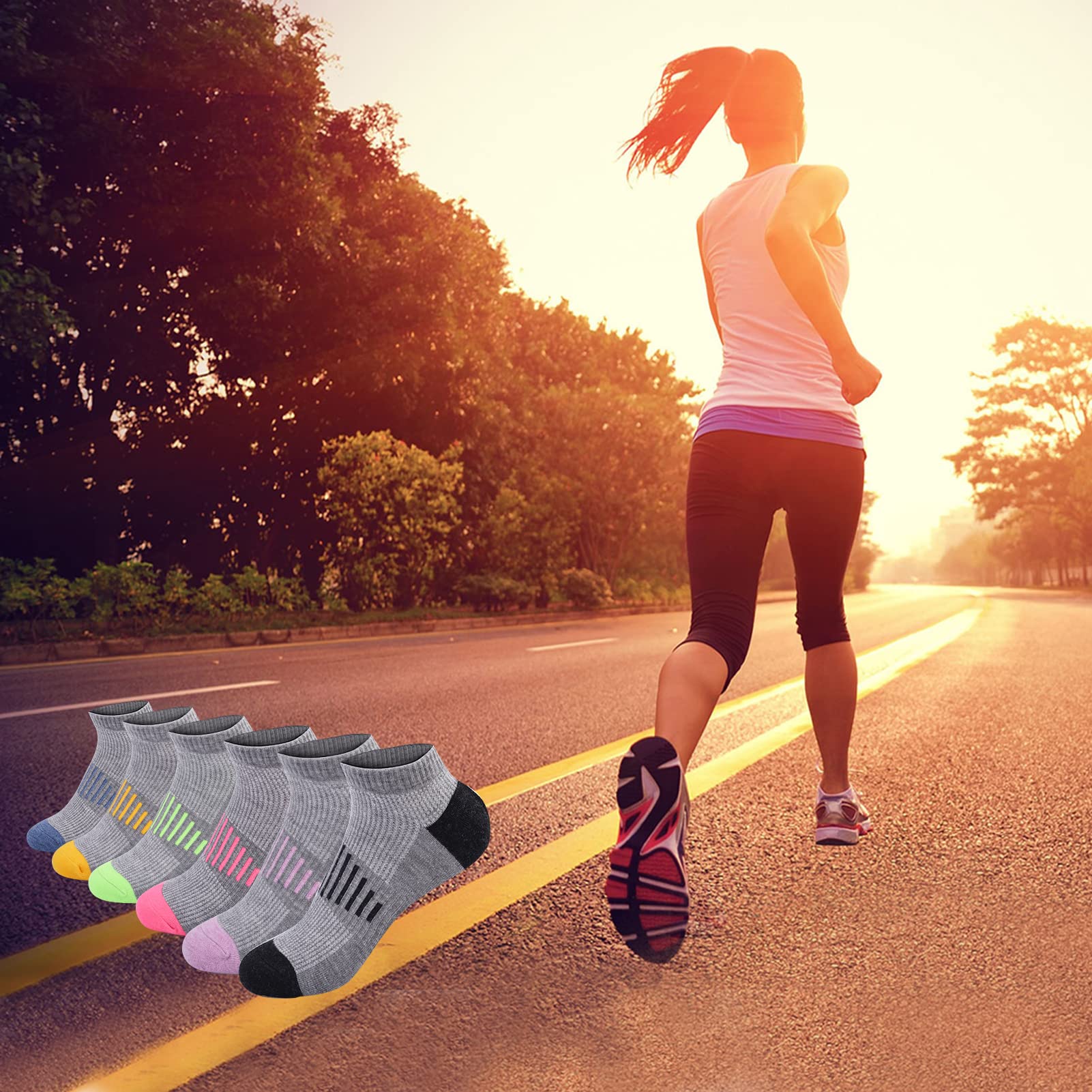 WUKAKA Socks for Womens Ankle Running Socks (6 Pairs) Workout Sports Socks & Women Ankle Short Socks with Cushioned Sole