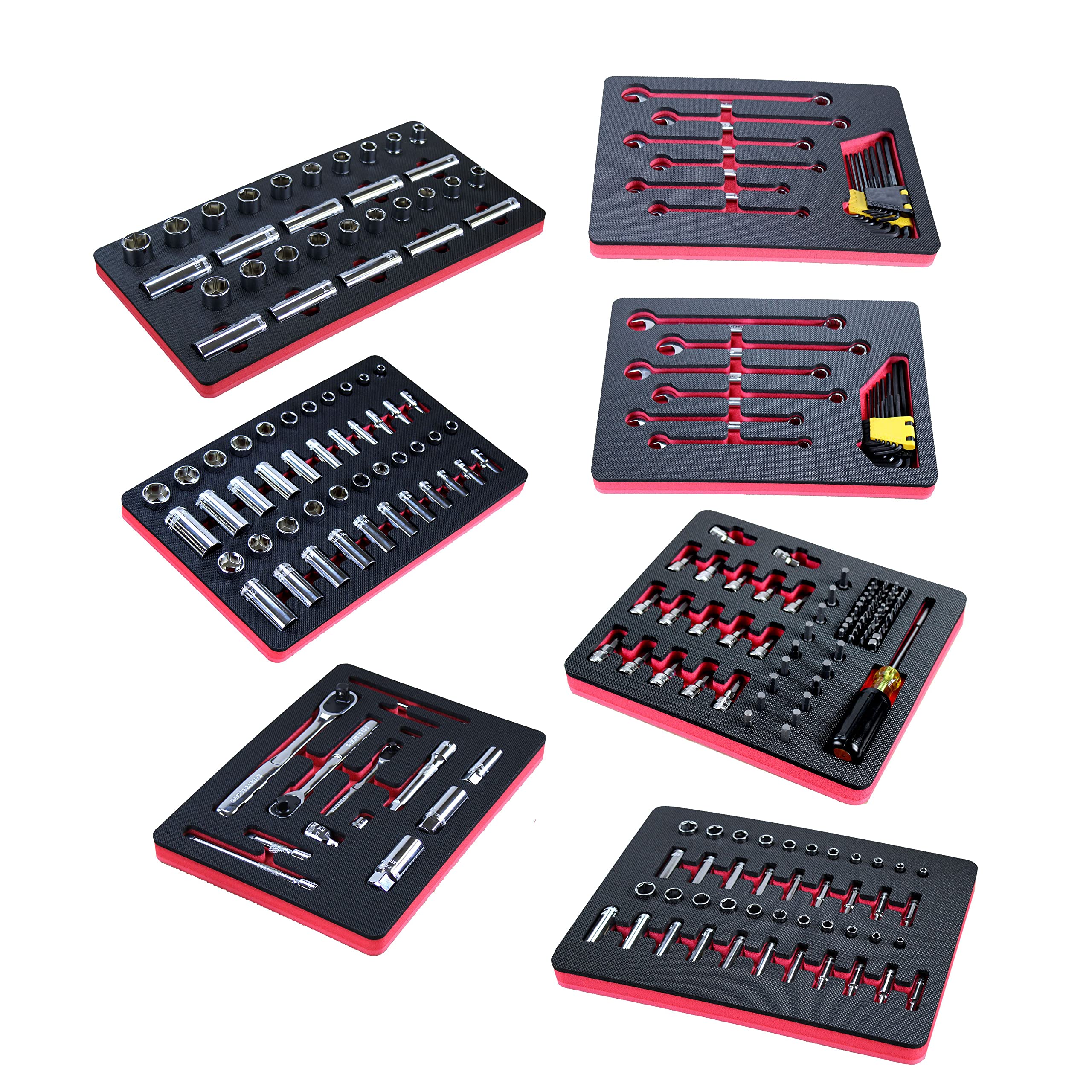Polar Whale Tool Drawer Organizer Inserts Fits DEWALT 247 Piece Mechanics Set Red and Black Durable Foam Trays Holds Many Tools and Accessories ONLY for DWMT81535 Fits Most Cabinet and Chest Drawers
