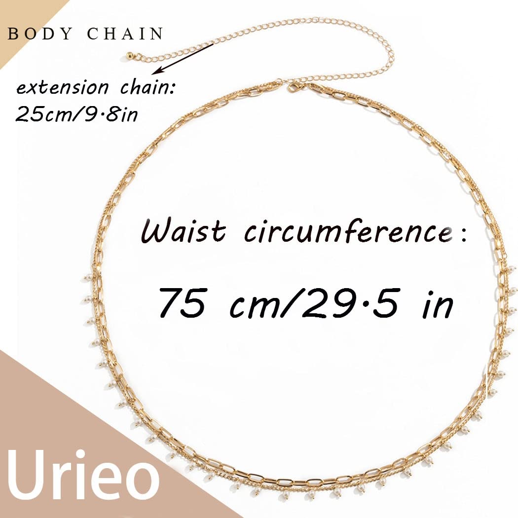 Urieo Boho Beads Waist Chain Bead Gold Belly Chains Layered Adjustable Bikini Beach Body Jewelry Accessories for Women(Pack of 2)