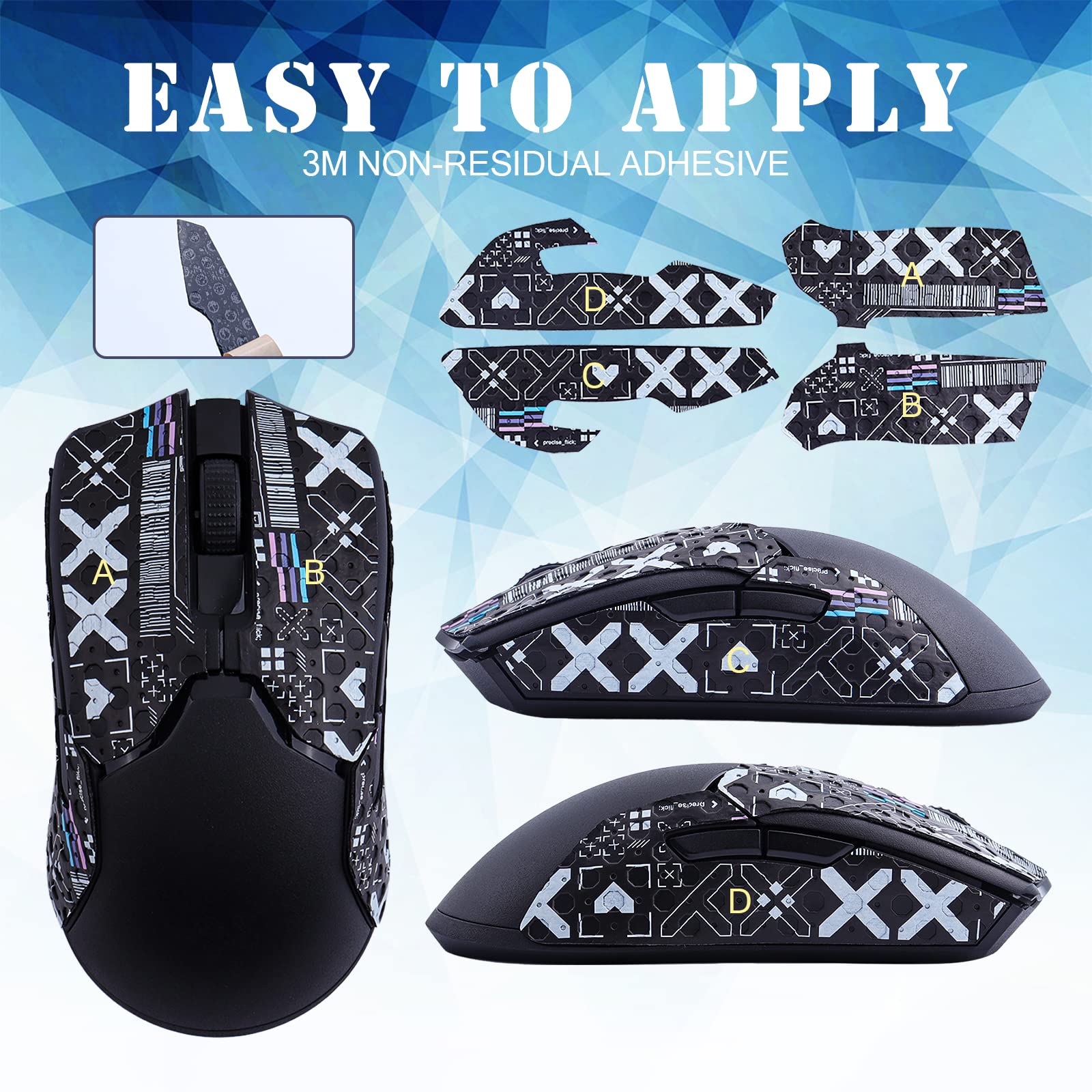Wunzkii Mouse Grip Tape for Razer Viper/Viper Ultimate, Mouse Side Anti-Slip Stickers Gaming Mouse Skin Pre-Cut, Sweat Resistant, Easy to Apply, Self-Adhesive Design, Professional Mice Upgrade Kit