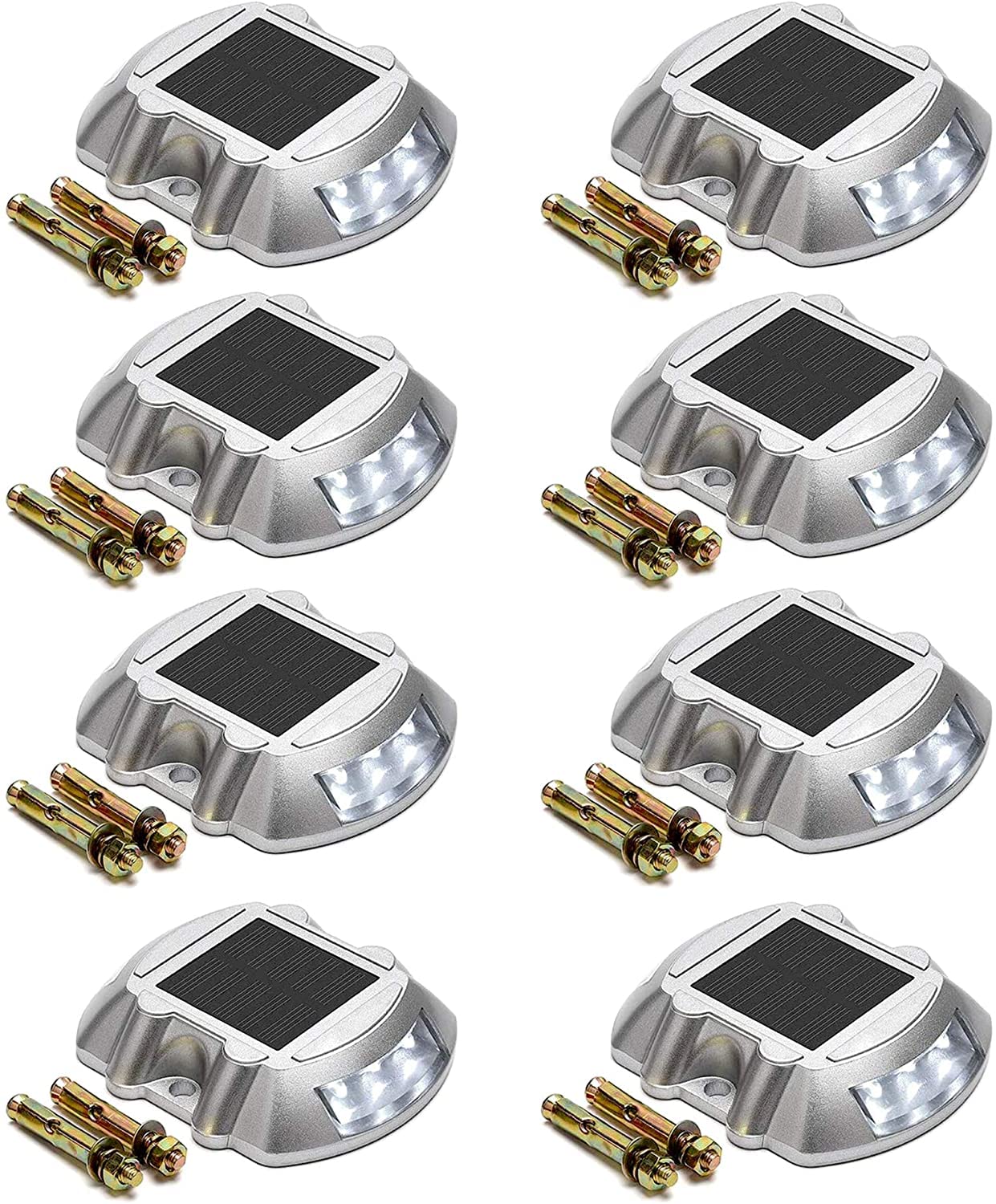 Solar Dock Lights Marine Waterproof LED, Solar Driveway Lights Outdoor Solar Powered Road Marker Pathway Walkway Deck Step Lights for Path Road Garden Lakeside Sidewalk (Cool White, 8-Pack)