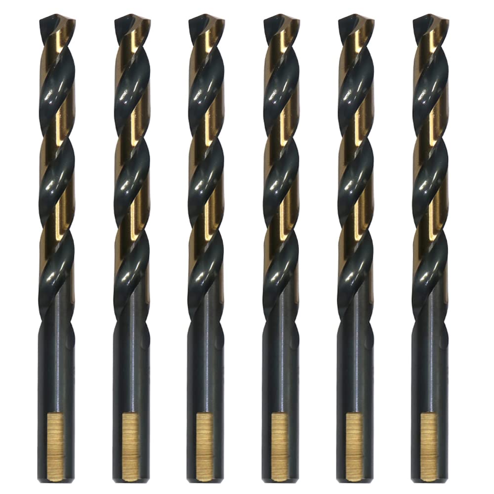 VALYRIANTOOL 6PCS 3/8" HSS Black Gold Twist Drill Bits Set, 135 Degree Split Point, Jobber Metal Drill Bit, General Purpose for Use in Mild Steel, Copper, Aluminum, Zinc Alloy, Wood, and Plastic