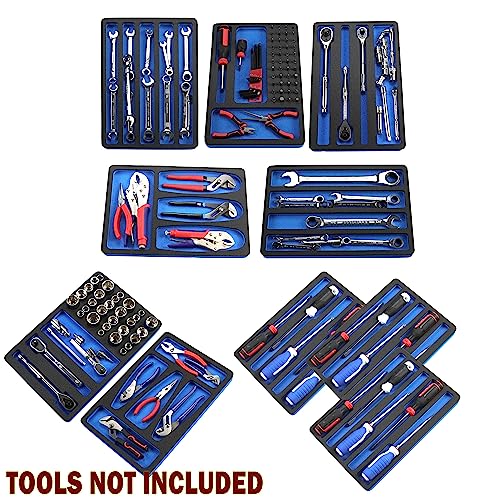 Polar Whale Tool Drawer Organizer 10-Piece Insert Set Extra Screwdrivers Blue and Black Durable Foam Holds Many Tools and Accessories 15 x 10 Inch Trays Fits Craftsman Husky Kobalt Milwaukee and More