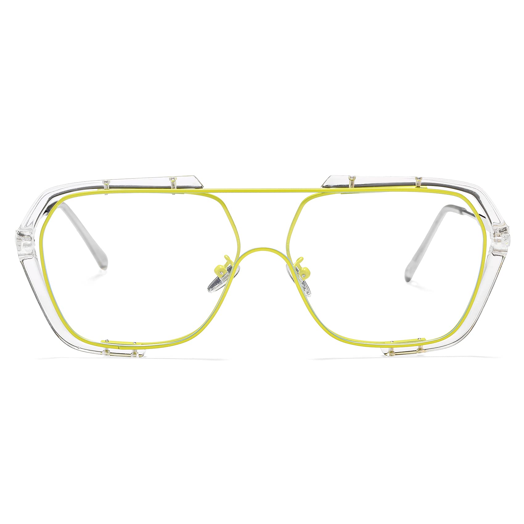 Square Oversized Sunglasses Designer UV400 Protection Eyewear for Men Women (Green/Clear)