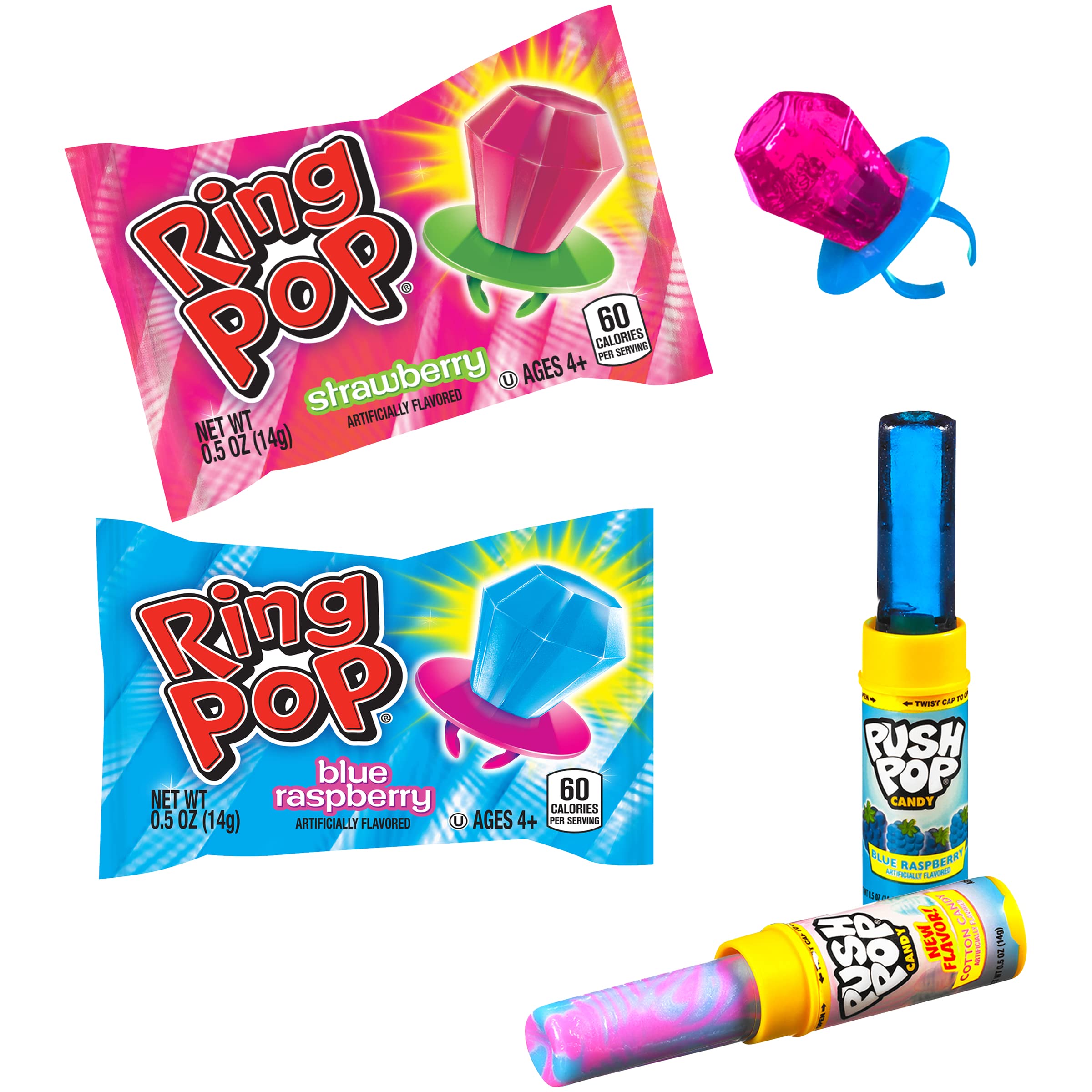 Ring Pop Push Pop 30 Count Summer Candy Box - Assorted Fruity Lollipop Candy Gift Box - Fun Candy For Birthdays, Party Favors, Pool Parties, 4th of July & Summer Fun - Summer Treats Loved by Kids