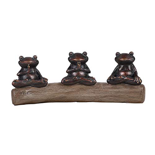 SUMMIT COLLECTION Zen Living Three Meditation Frogs Seated On Log Wood Home and Garden Decor 10.75 Inches L