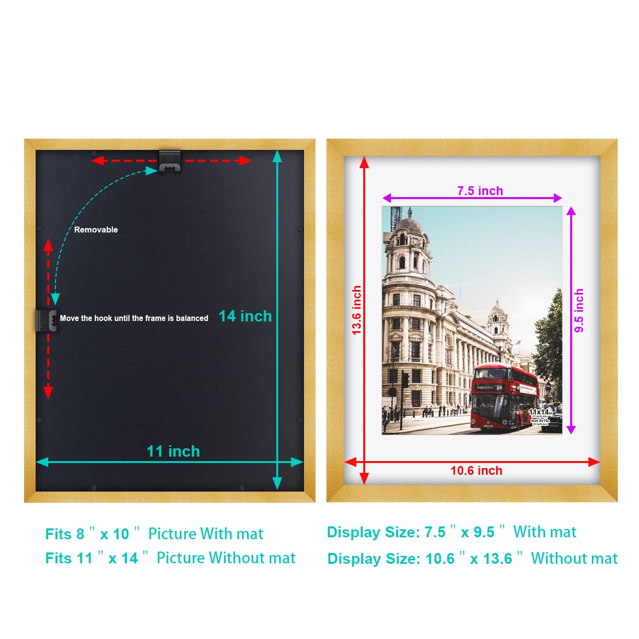 RR ROUND RICH DESIGN Solid Wood 11x14 Picture Frames 5PK Display 8x10 with Mat or 11x14 Without Mat Wall Mounting Photo Frame White