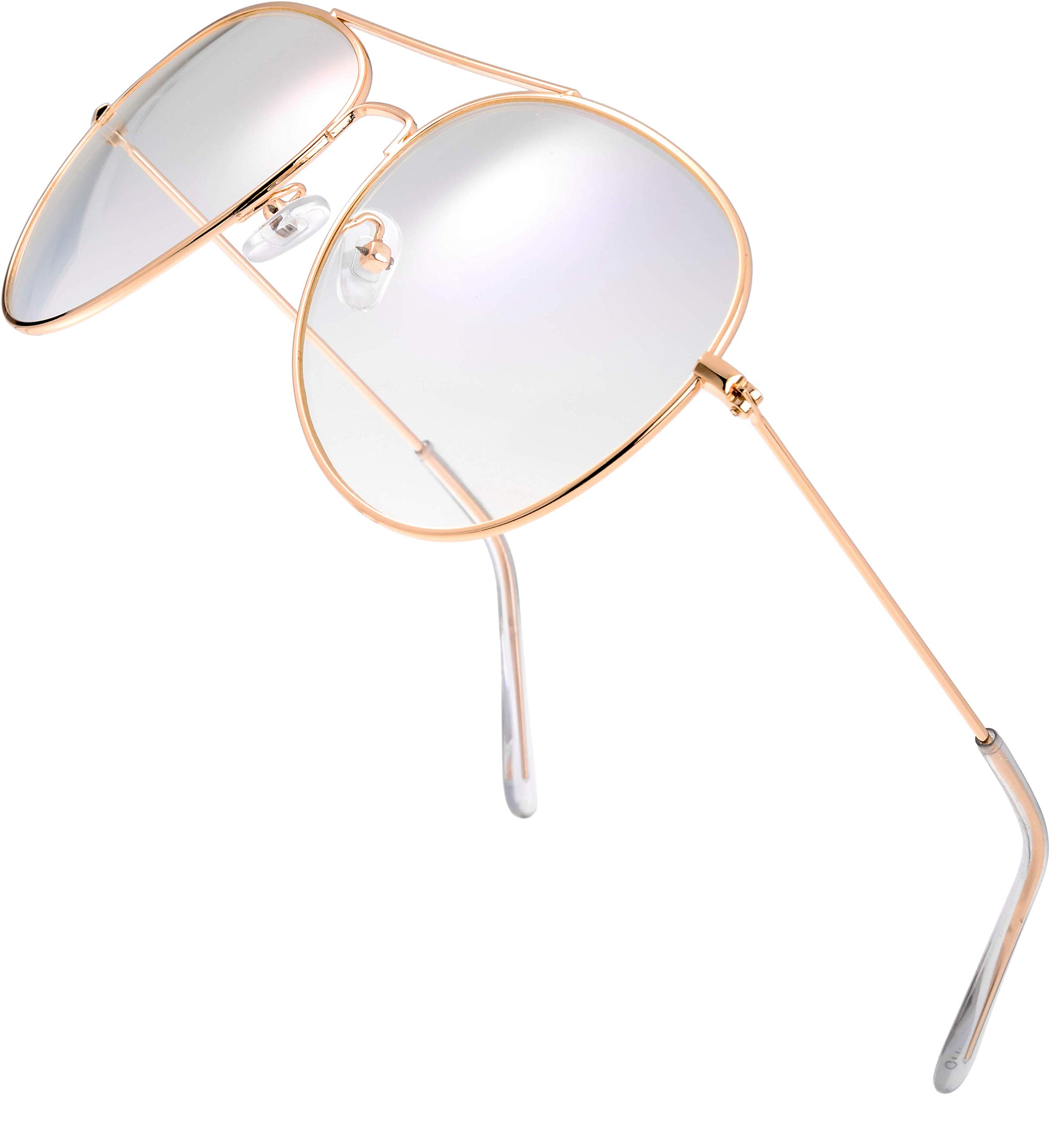 The Fresh Classic Metal Frame Light Color Lens XL Oversized Aviator Sunglasses with Gift Box (3-Glod, Pink)