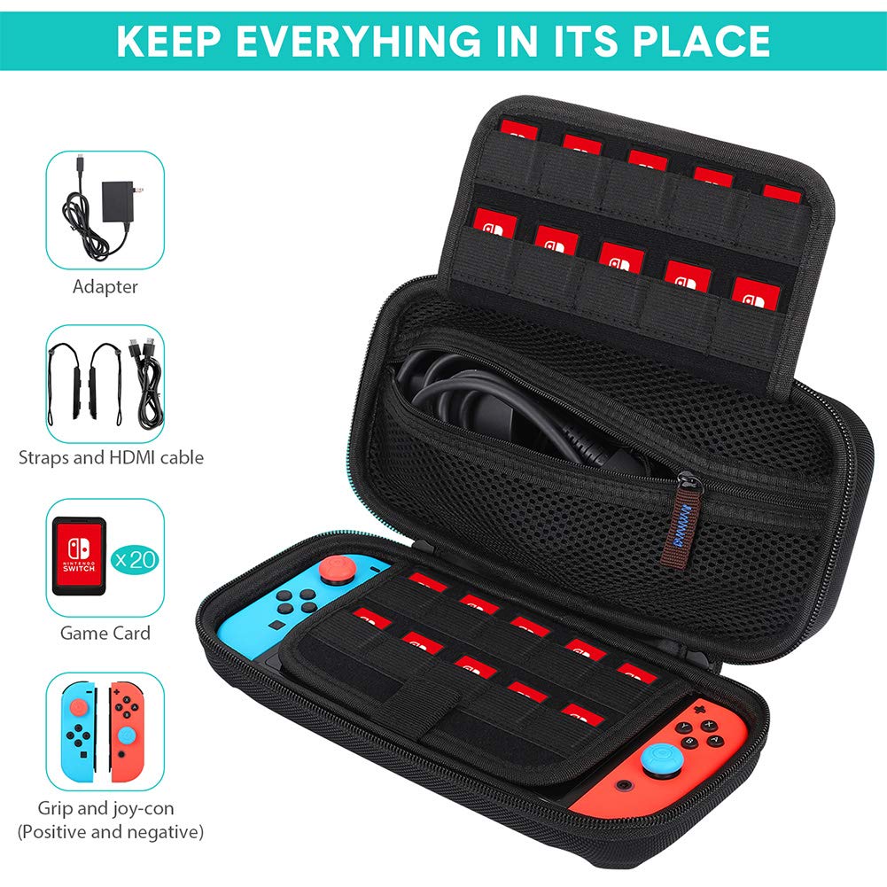 SPERVS Carrying Case for Nintendo Switch, Portable Carry Cases ; Storage with 20 Game Cartridges Hard Shell Pouch for Nintendo Switch Console & Accessories, Switch Travel Case (Black)