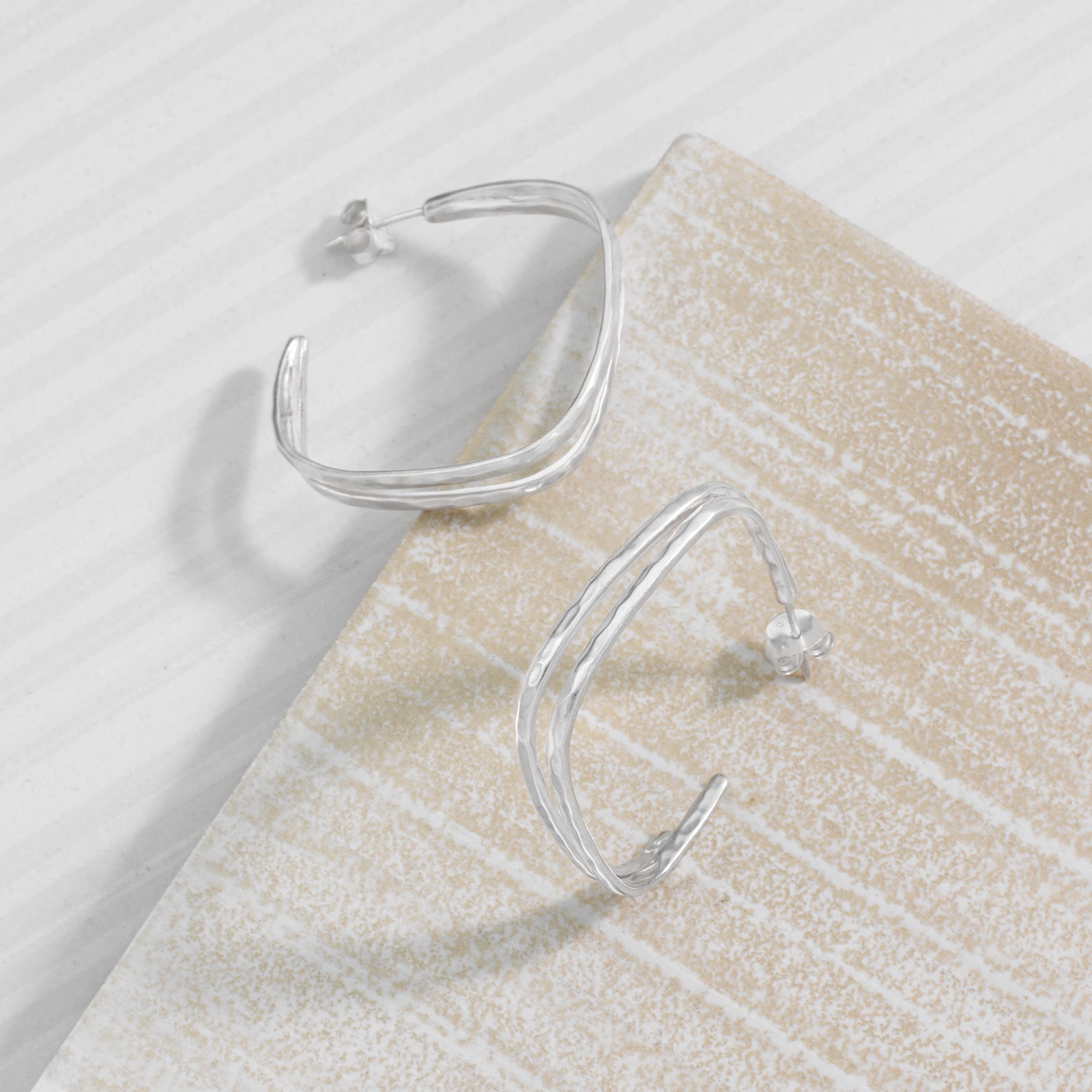 Silpada 'Natural Order' Geometric Hoop Earrings in Hammered Sterling Silver