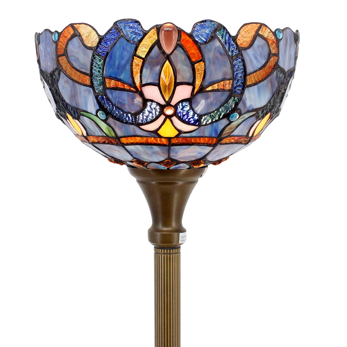 WERFACTORY Tiffany Floor Lamp Blue Purple Cloud Stained Glass Light 12X12X66 Inches Pole Torchiere Standing Corner Torch Uplight Decor Bedroom Living Room Home Office S558 Series (Blue Purple)