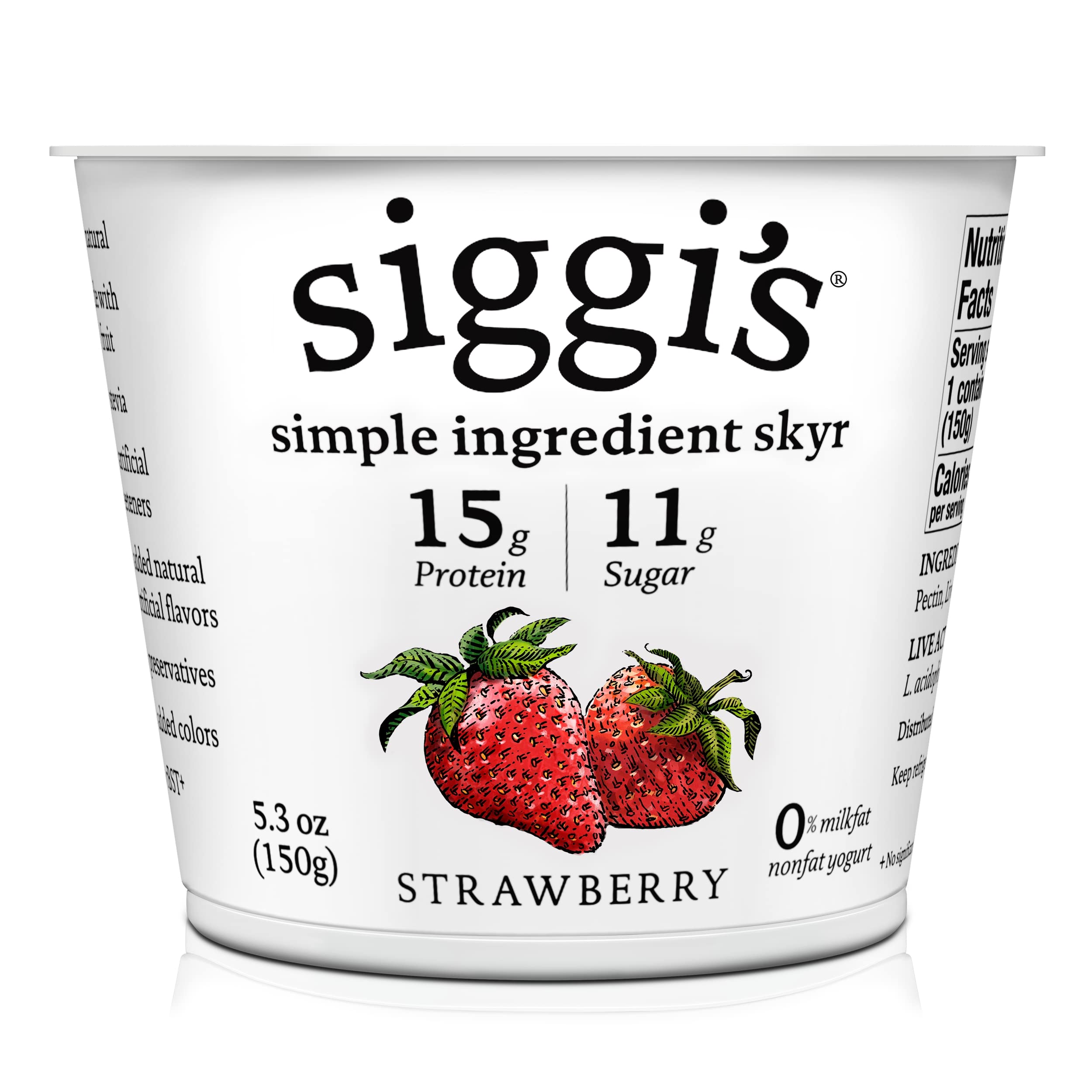 siggi's Icelandic Strained Nonfat Yogurt, Strawberry, 5.3 oz. Single Serve Cup – Thick, Protein-Rich Yogurt