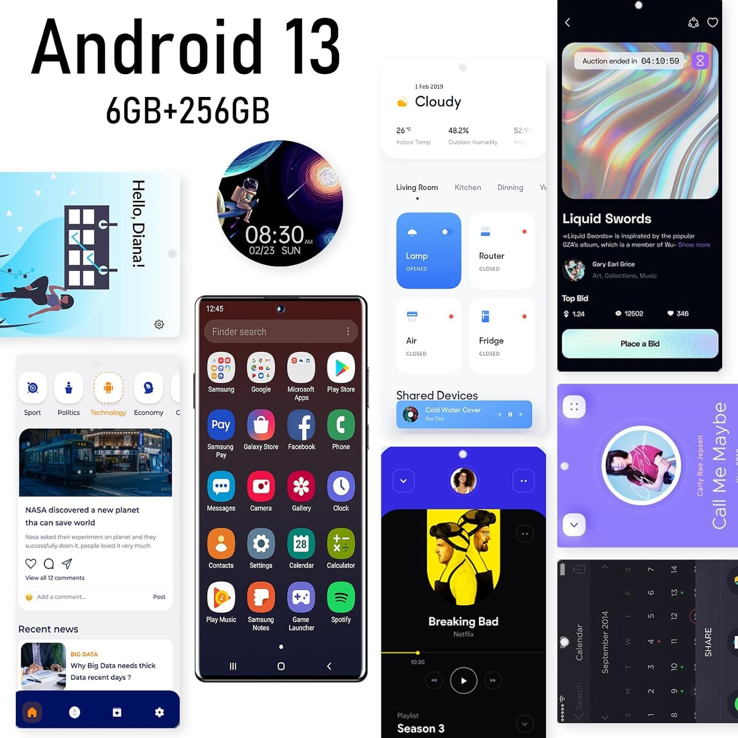 SANSHREUNI C21 Unlocked Smartphone, 6+256GB Android 13 Unlocked Phone, 6.8" HD+ 3088 x 1440 Resolution Cell Phone, Octa-Core CPU, 24+64MP Camera, 6000mAh Battery, Face ID/Dual SIM 5G Phone