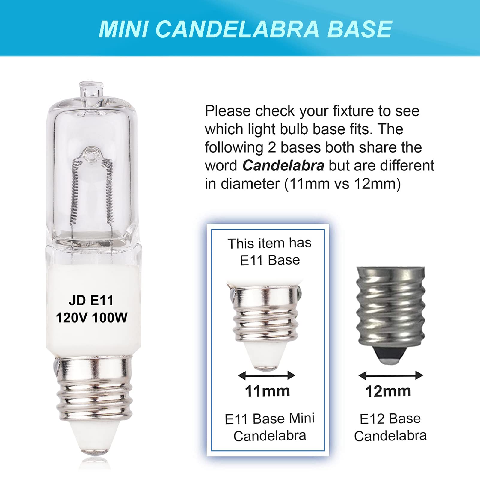 XBOCMY 4 Pack JDE11 120V 100W Halogen Bulb Dimmable Warm White 1600lm T4 Mini Candelabra Base for Chandeliers, Ceiling Fan, Cabinet Lighting, Pendants, Table Lamps, etc.