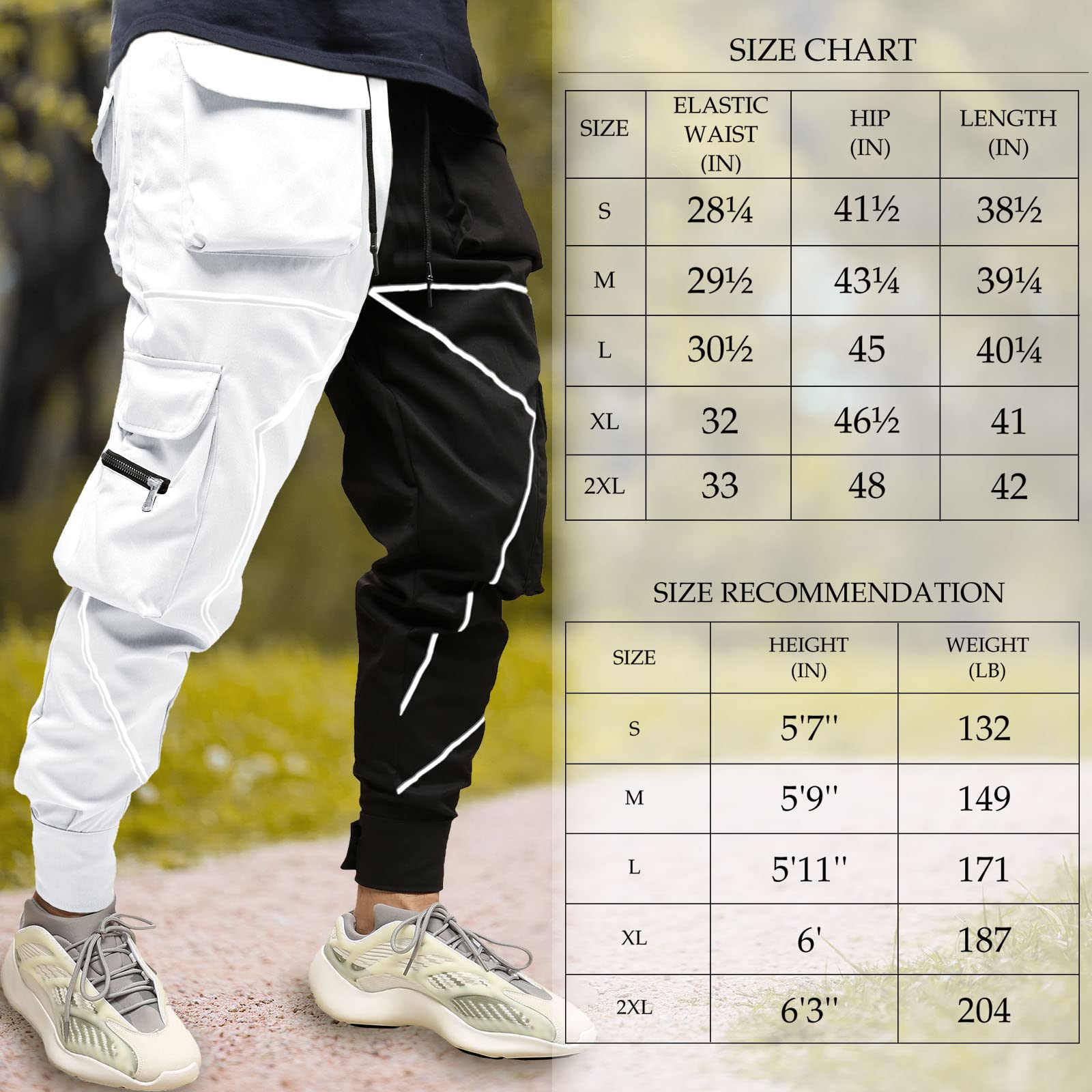 Zbrandy Mens Cargo Pants Techwear Hip Hop Harem Pant Jogging Punk Jogger Sweatpants with Pockets White M