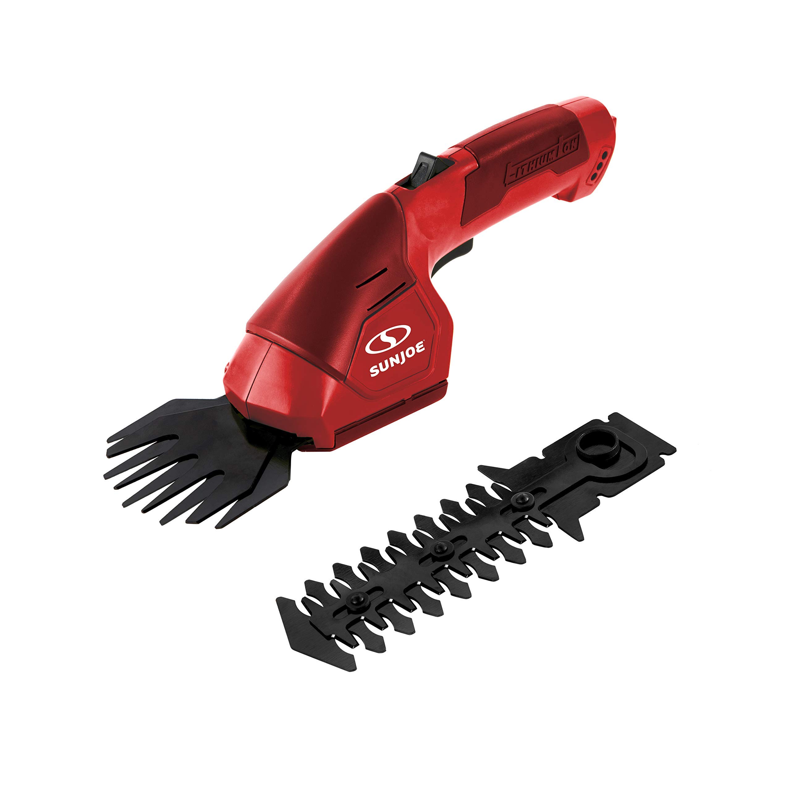 Sun Joe HJ604C-RED 7.2V Cordless 2-in-1 Grass Shear, Hedge Trimmer, Apple, Red (Renewed)