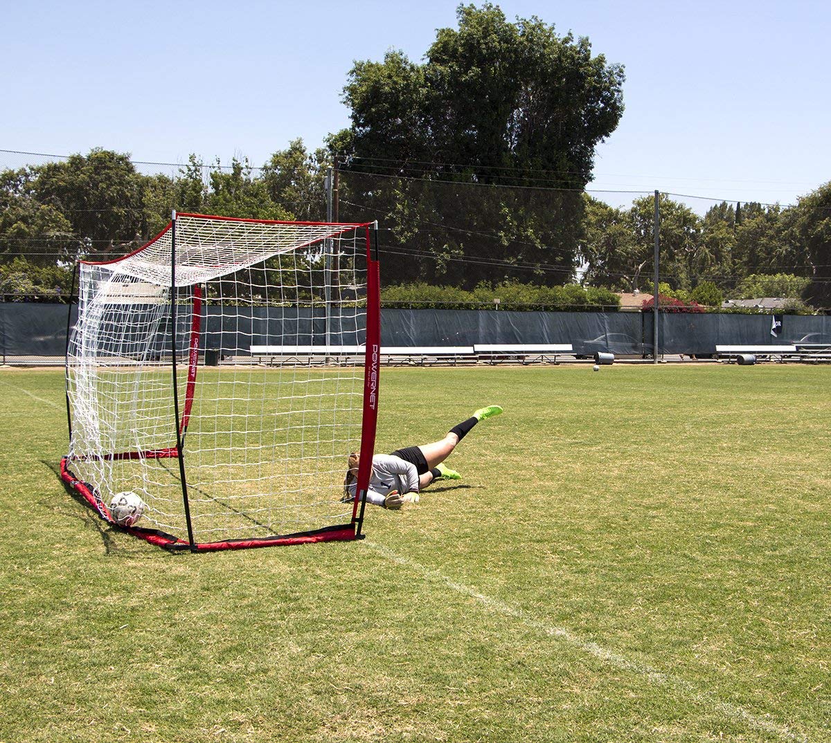PowerNet Carli Lloyd Soccer Goal | Portable Net Collapsible Metal Base | Quick Setup Ultra Portable | Full Size Framed Soccer Goal | 1 Goal + 1 Carry Bag (12X6 FT)
