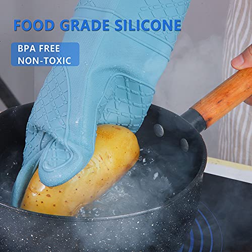 WESINOORY Extra Long Oven Mitts, High Heat Resistance up to 500 Degrees,with Inner Quilted Liner and Silicone Surface, Good for Kitchen Cooking and Baking(Black)