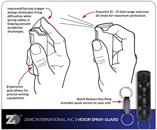 VEXOR Police Strength Pepper Spray, Flip-Top Finger Grip, 20+ Shots, 10-12 Ft. Range w/Key Release (Purple)