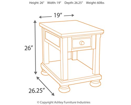 Signature Design by Ashley Porter Traditional Hand-Finished Rectangular Chair Side End Table, Dark Brown