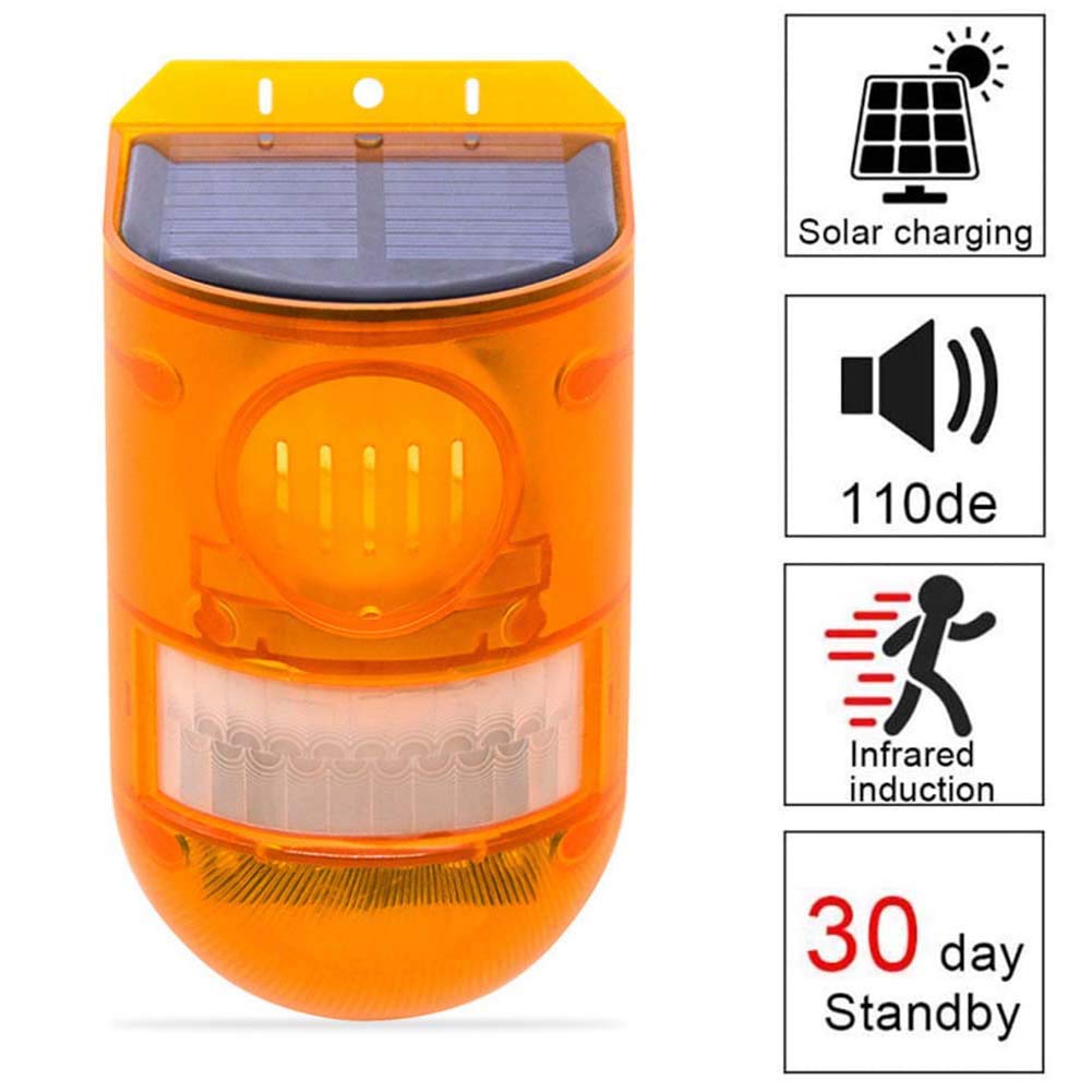 Solar Strobe Light, 6LED Flashy Lighting Motion Detector Solar Alarm Siren 129dB Laud Sound Security Lights IP65 Waterproof with Adjustable Modes for Home,Farm,Barn,Villa,Yard,Hacienda,Apartment