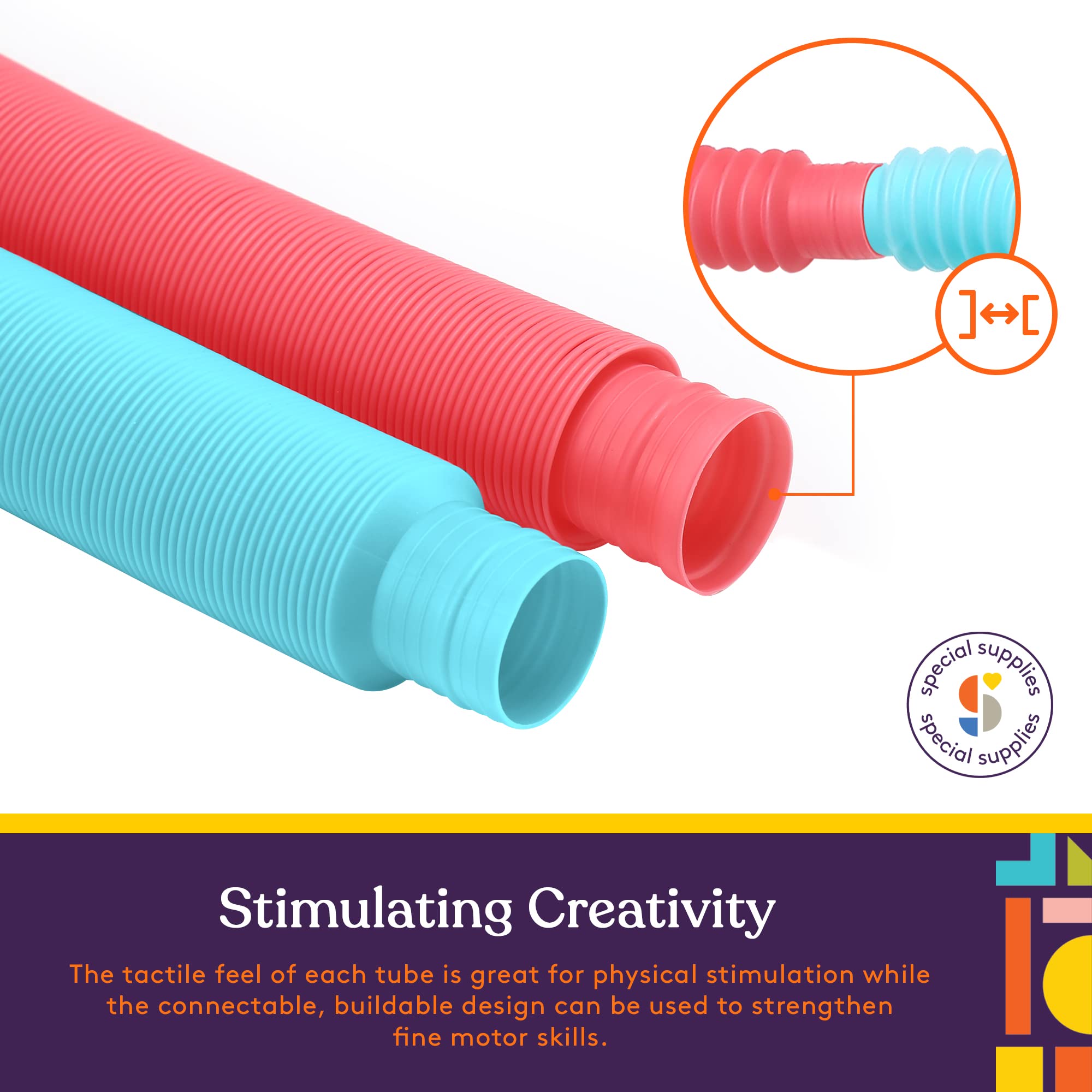 Special Supplies Fun Pull and Stretch Tubes for Kids - Pop, Bend, Build, and Connect Toy, Provide Tactile and Auditory Sensory Play, Colorful, Heavy-Duty Plastic (30)