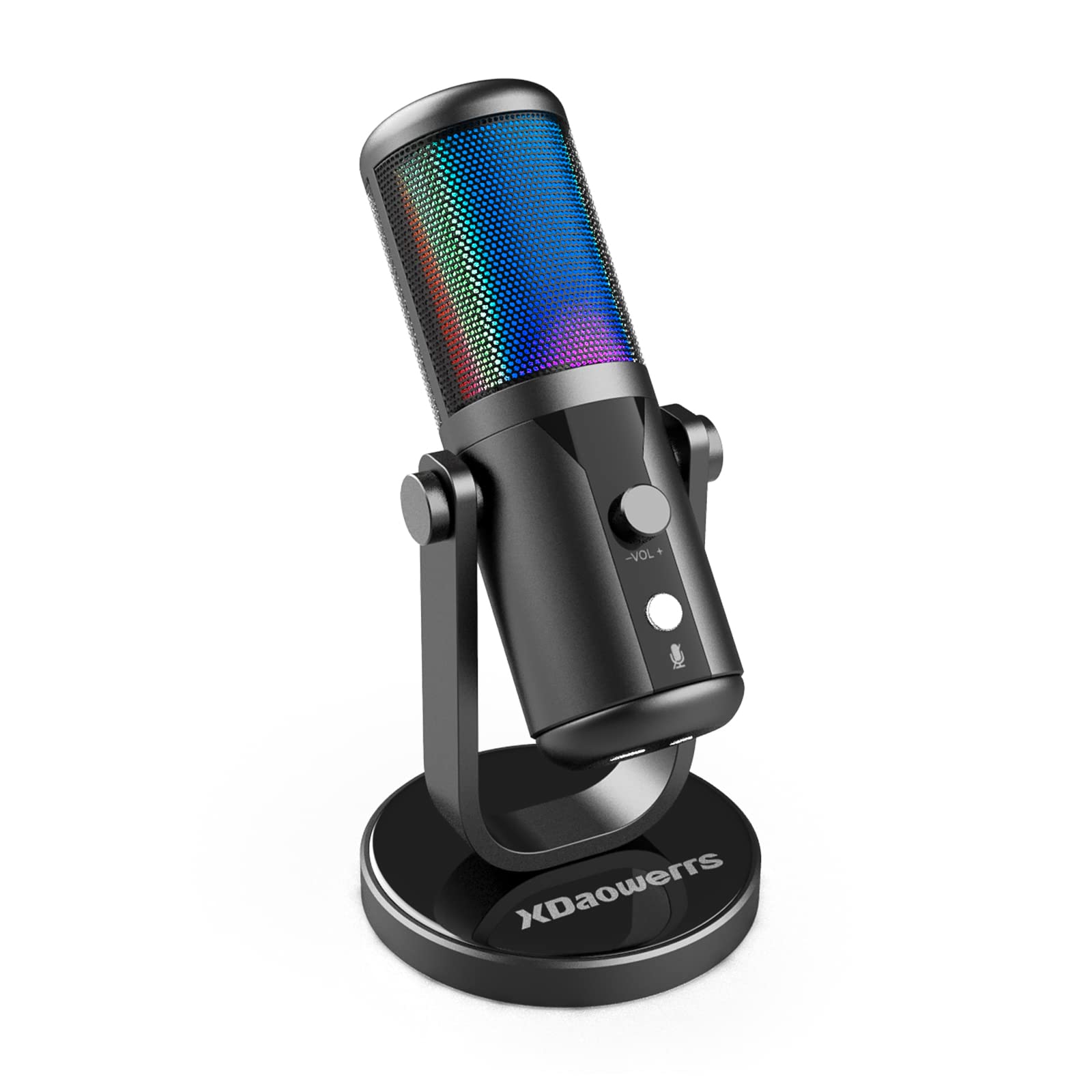 XDaowerrs Gaming RGB USB Condenser Microphone, 192KHZ/24Bit Plug & Play Mic for PC, PS4 and Mac, Cardioid Pickup Pattern, Quick Mute, Gain Control, Streaming, Podcasts, Twitch, YouTube, Discord