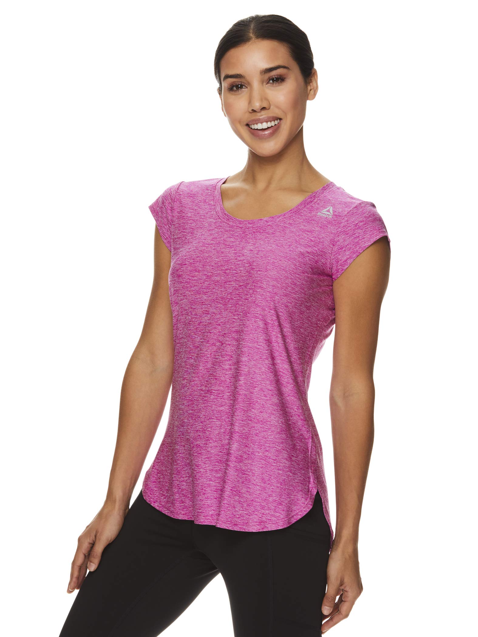 Reebok Women's Legend Running & Gym T-Shirt - Performance Short Sleeve Workout Clothes for Women - Fuchsia Shock Heather Legend Pink, Large