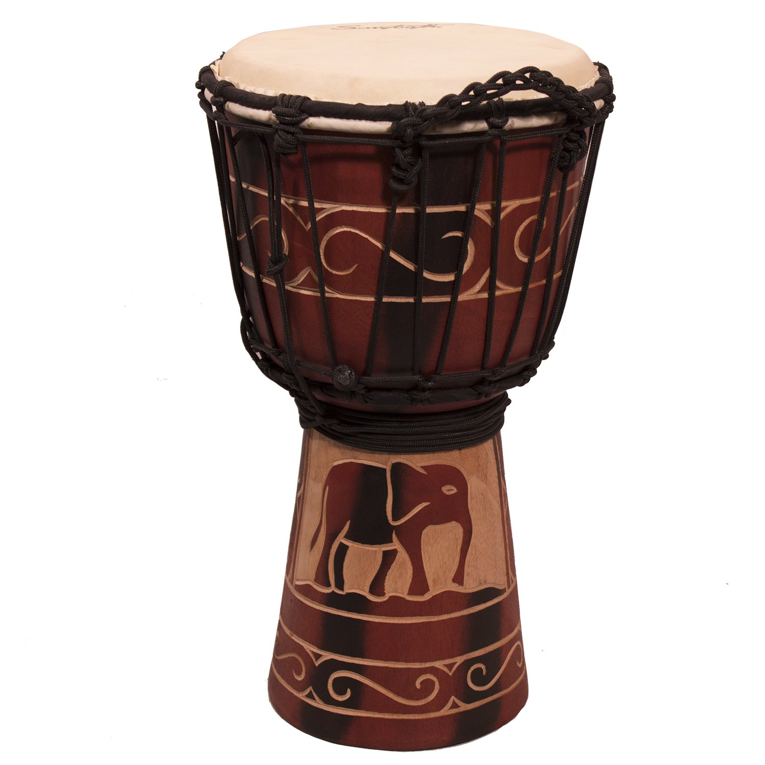 Sawtooth Harmony Series 8" Hand Carved Elephant Design Rope Djembe
