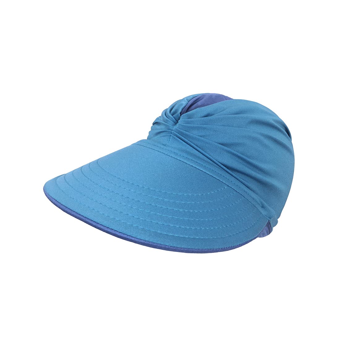 Womens Wide Brim Visor UV Protection Sun Visor Hat for Pool Sports Beach Golf Hiking, Ponytail High Bun Visors Blue