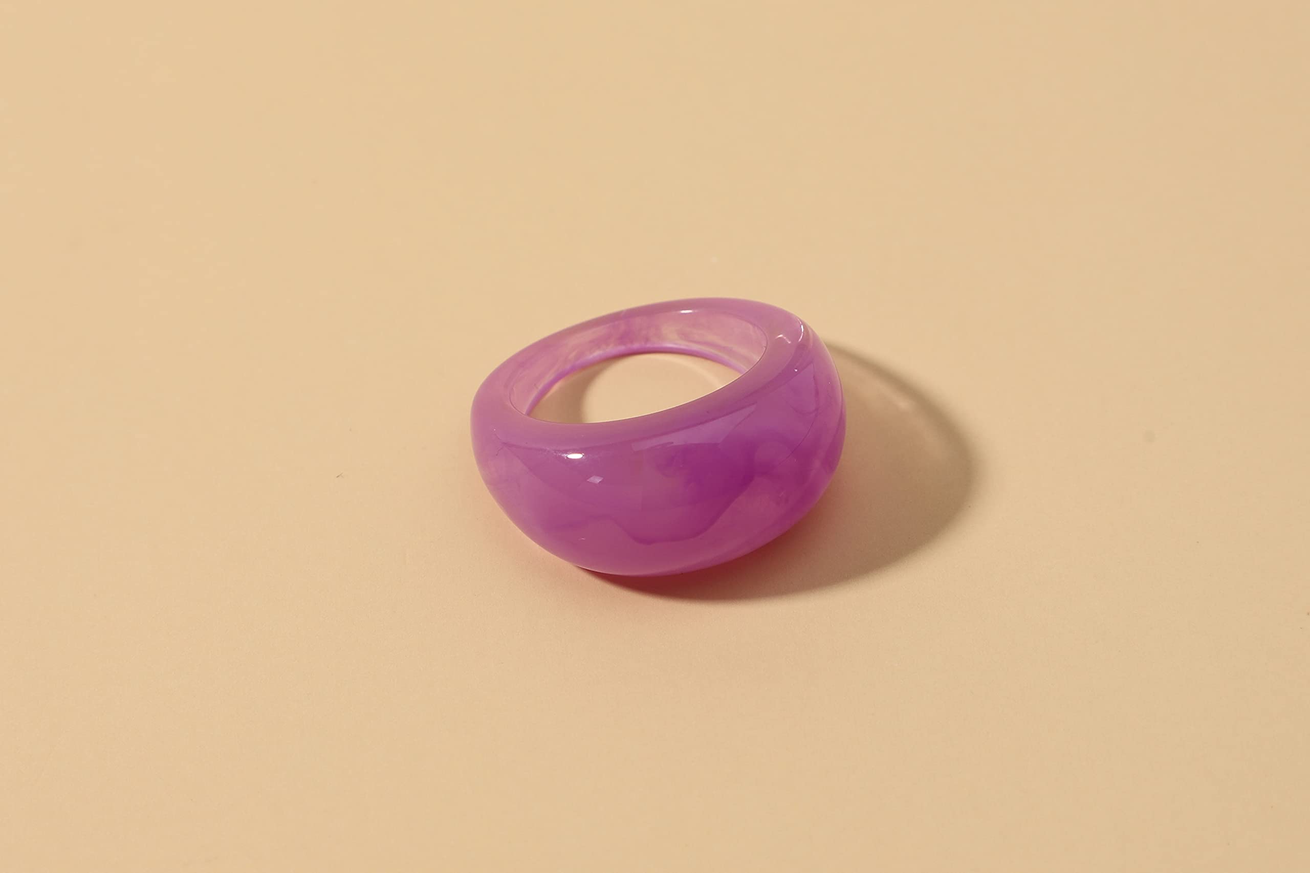 Xinhangdao Colorful Resin Rings Wide Thick Dome Knuckle Finger Stackable Joint Ring Chunky Acrylic Rhinestone Jewelry Trendy Unique heart-shaped Gem Ring for Girls and Women (style-A-6pcs)