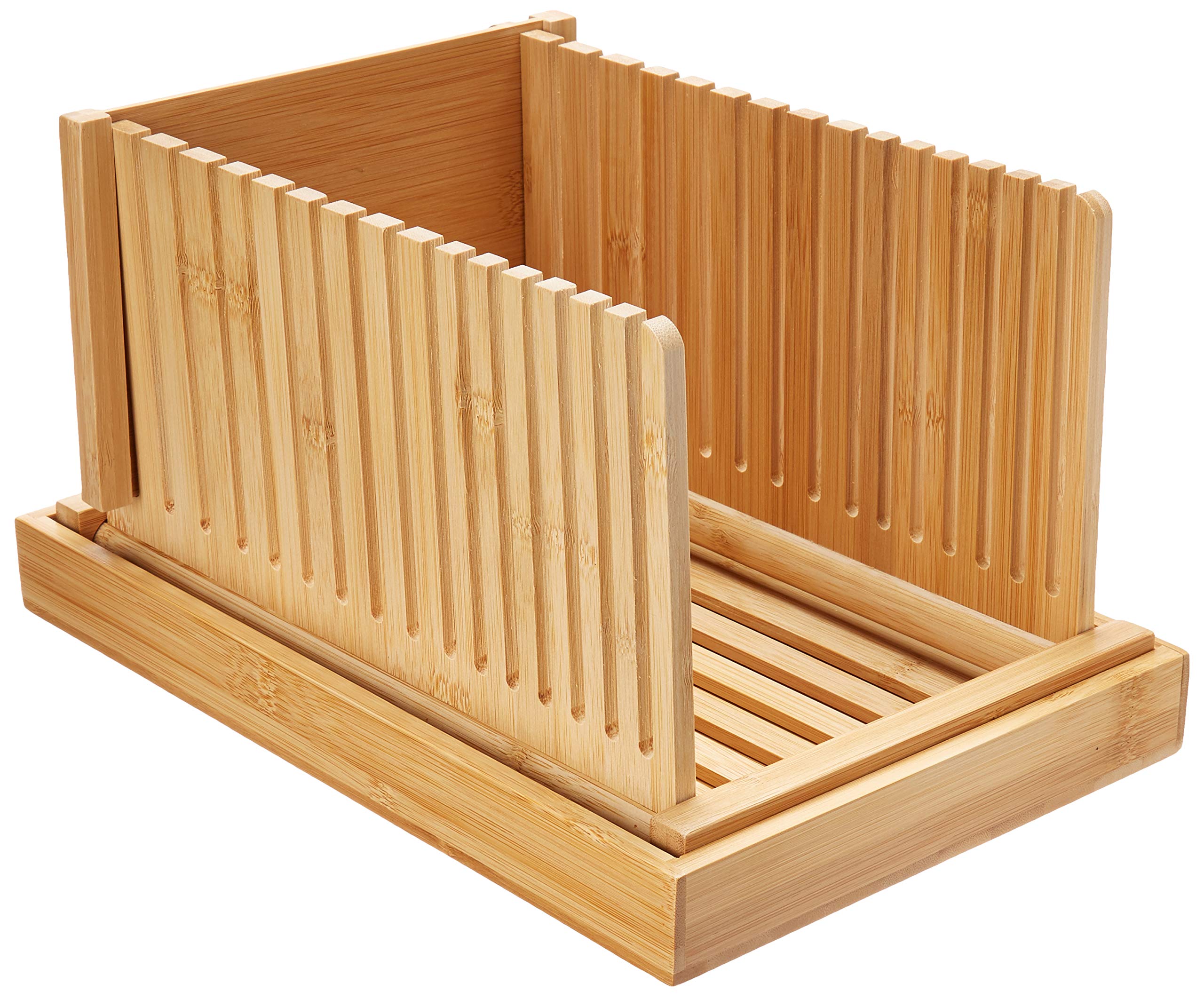 Swacole | Bamboo Bread Slicer Guide with Crumb Tray | Adjustable, Foldable, Storable | For Homemade or Store Bought Cakes & Loaves