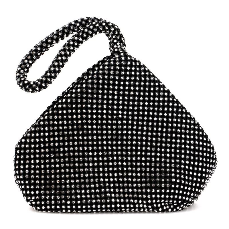 Women's Evening Bag Sparkly Rhinestone Purse Triangle Designer Wrist Clutch Purse for Party Prom Wedding Purse Black