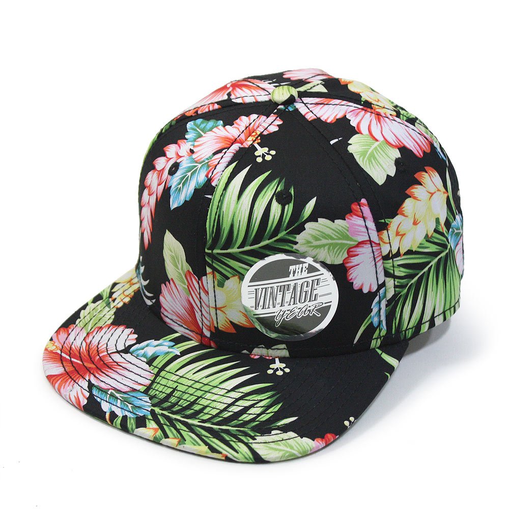 Premium Floral Cotton Twill Adjustable Flat Bill Snapback Hats Baseball Caps (Varied Colors) (Hawaiian)