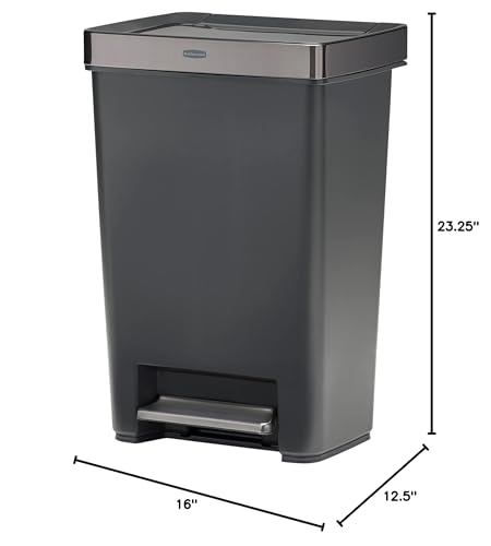 Rubbermaid Premier Series IV Step-On Trash Can for Home and Kitchen, with Stainless Steel Lid, 13 Gallon, Charcoal