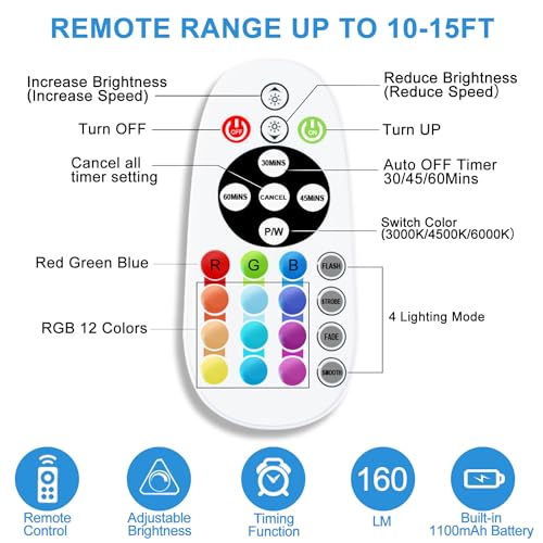 Under Cabinet Lighting Wireless with Remote, 48 LED Rechargeable Under Cabinet Lights, Kitchen Counter Lights Dimmable LED Closet Lights RGB Bar for Shelf, Car, Hallway, 15 Color Changing, 6 Pack