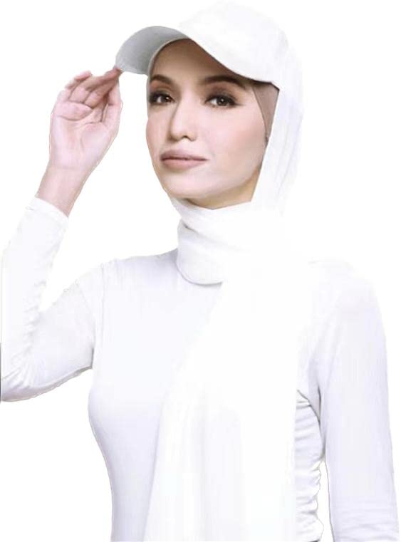 Premium Jersey Hijab with Hat │Lightweight Jersey Knit Hijab for Women Muslim │Solid Color Instant Hijab - Sports Head Scarf (White)