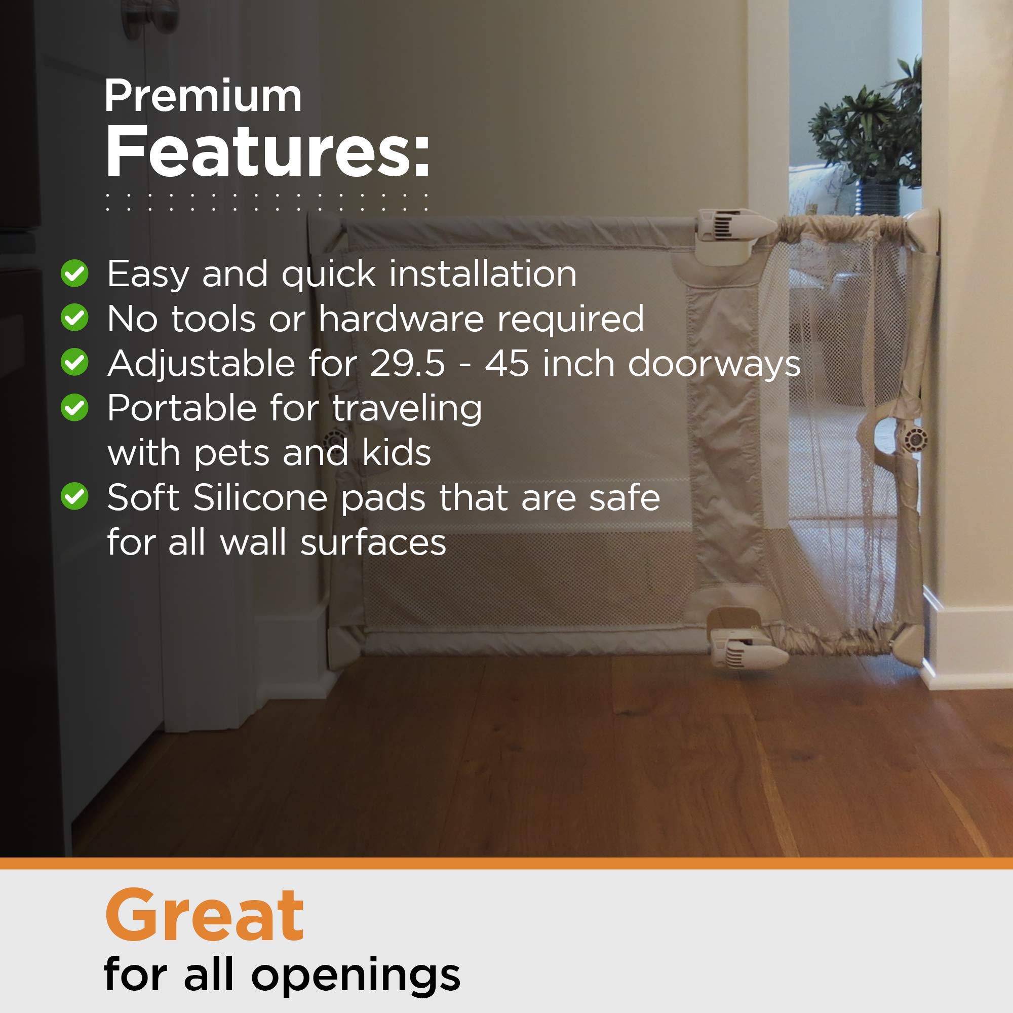 The NaviGate Adjustable Child Safety Gate for Kids 29.5" - 45" | Portable Safety Pressure Gate for Stairs That Requires No Tools, Drilling or Hardware | Perfect for Traveling with Kids and Pets.
