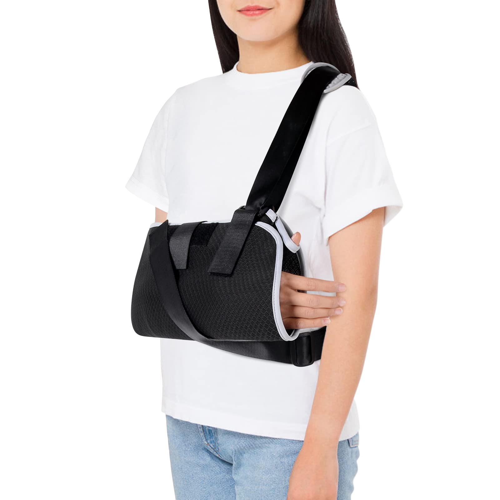Yosoo Arm Sling, Adjustable Arm Support Brace with Strap and Waistband Shoulder Immobilizer Strap to Relieve Pain and Prevent Injuries, Universal for Left and Right Arms