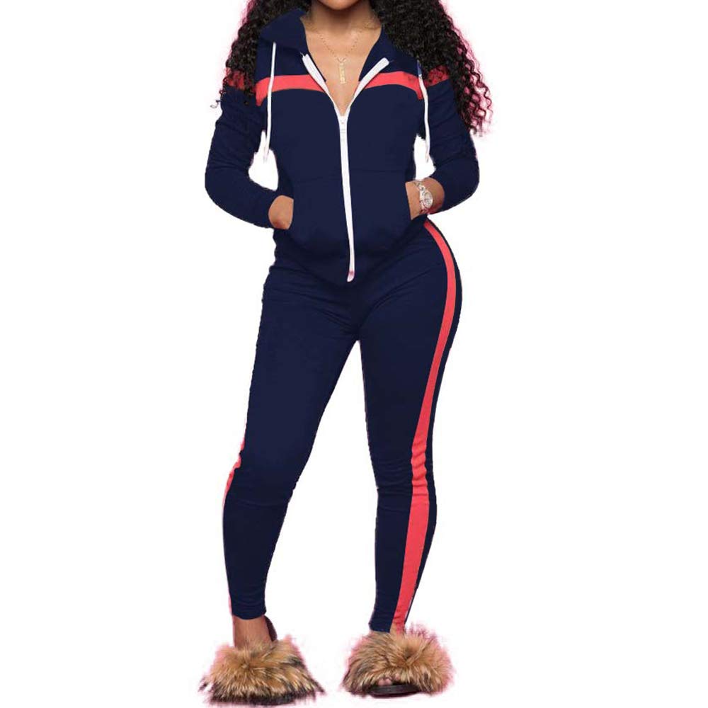 Top-Vigor Women's 2 PCS Plus Size Tracksuit Sets Sweatsuits Outfits Hoodie Sweatshirt and Jogging Sweatpants Suit, A* Navy, Large