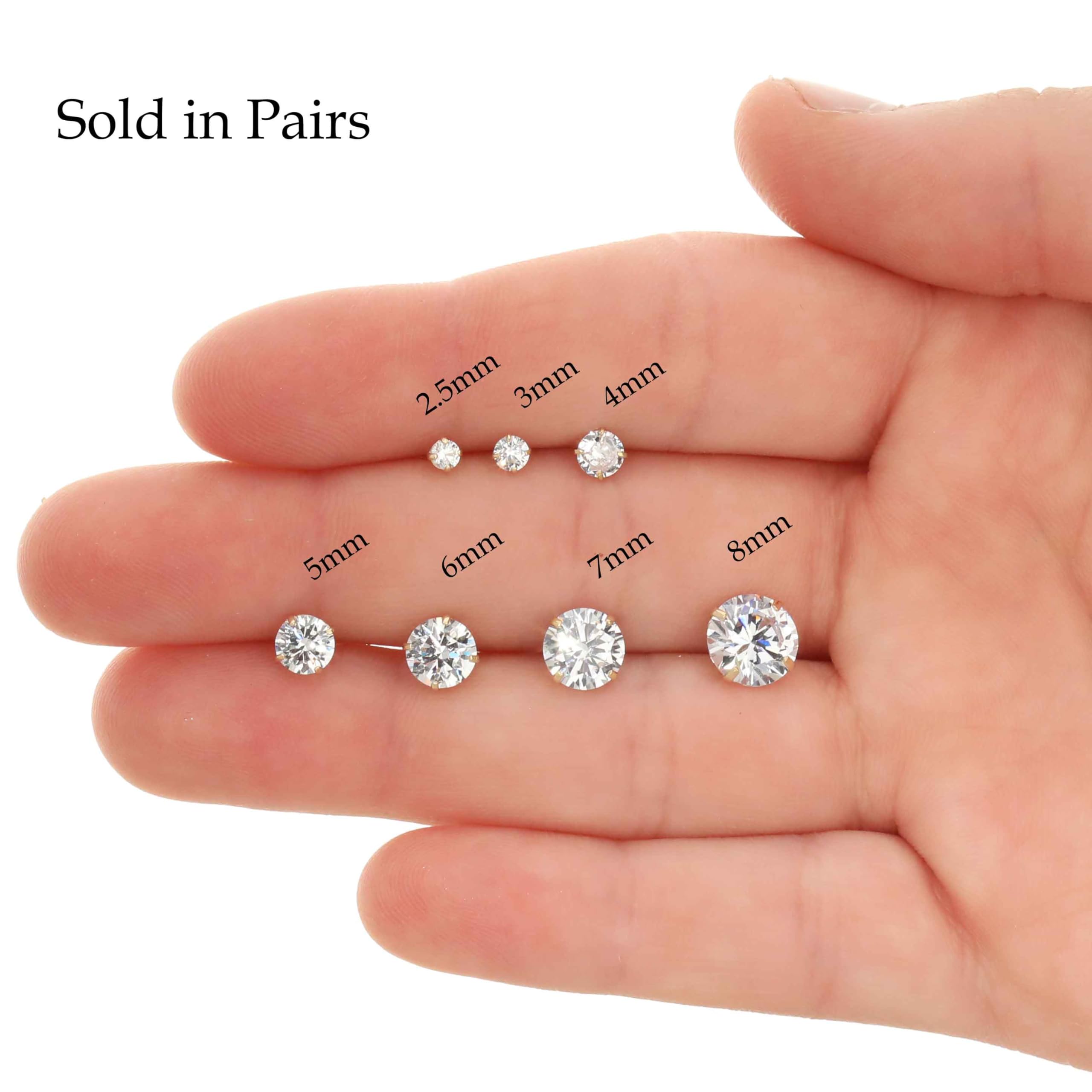 Solid 14k Yellow Gold Solitaire Round Cubic Zirconia CZ Stud Earrings with 14k Gold Butterfly Push Backings (4mm)