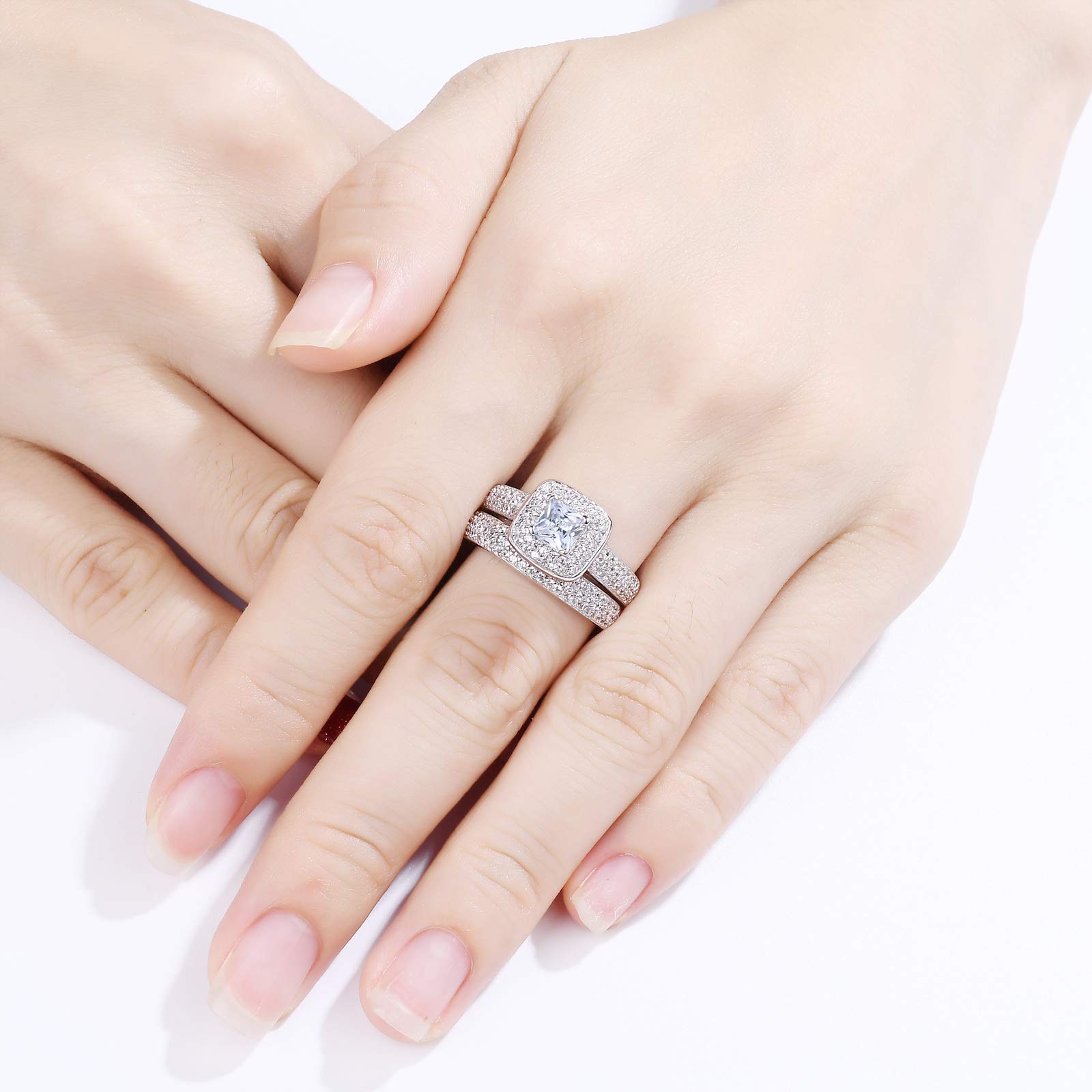 SweetJew Women's Bridal Rings Sets Silver Vintage Engagement Wedding Bands Princess AAAAA CZ Size 9