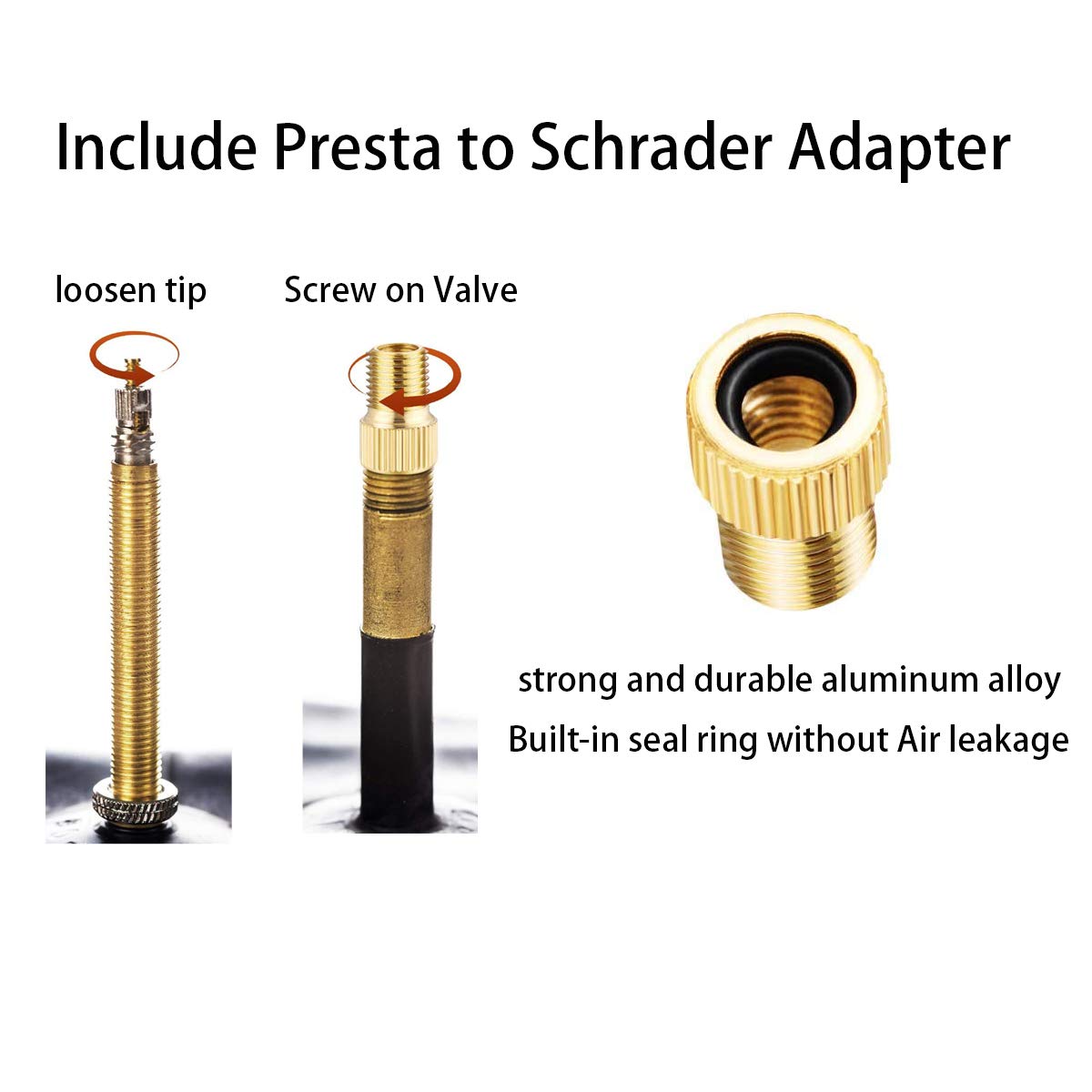 SITADI Air Pump Inflator Extension Hose High Pressure Schrader Valve for Mountain Road Bike Bicycle with Brass Presta Valve Adaptor,2 Pack