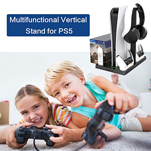 Stand Hook Organizer for Your Video Game Accessories, 2 in 1 Vertical Stand,PS5 Digital Edition/Optical Drive Edition Host Universal Multifunctional Dock with Earphone Holder and Cooling Fan Base