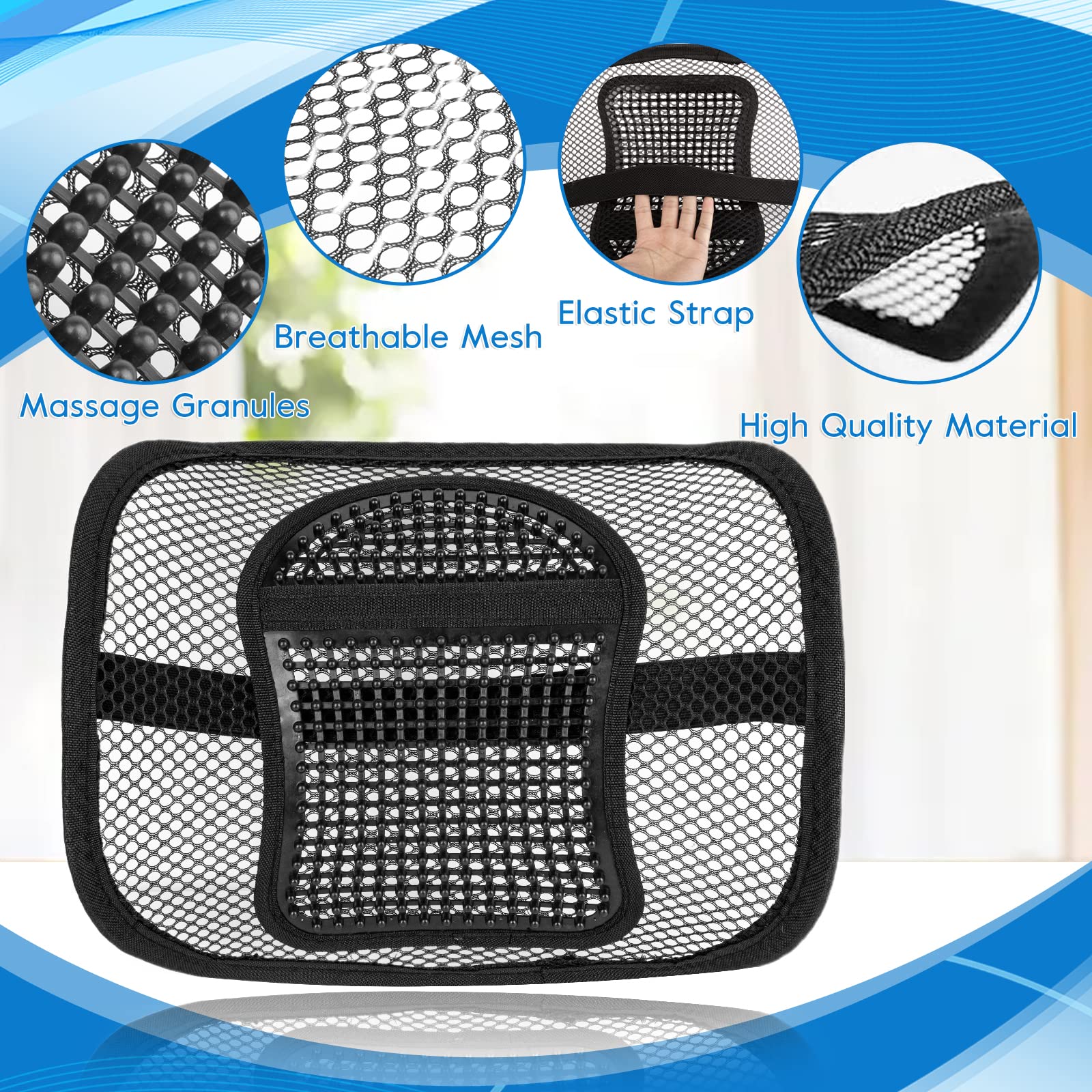 YINSHENG Mesh Back Lumbar Support, Mesh Back Support Seat Cushion Air Flow Chair Back Support with Elastic Strap Back Rest for Home Office Chair Car Seat Back Pain Relief