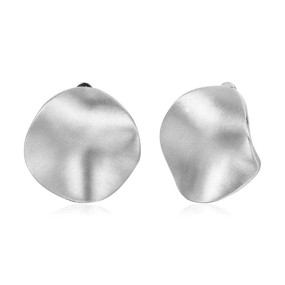 TONLUYAX Silver-Tone Clip on Earrings for Women Not Pierced Big Hammered Disc Clip Earrings