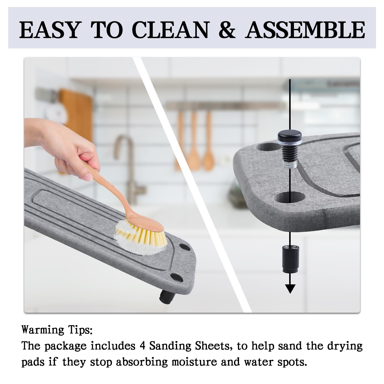 Yipem 2 Pcs Sink Caddy Instant Dry Sink Organizer Fast Drying Stone for Kitchen Counter, Diatomaceous Water Absorbing Stone Sink Tray Quick Dry Sink Stone for Home Decor