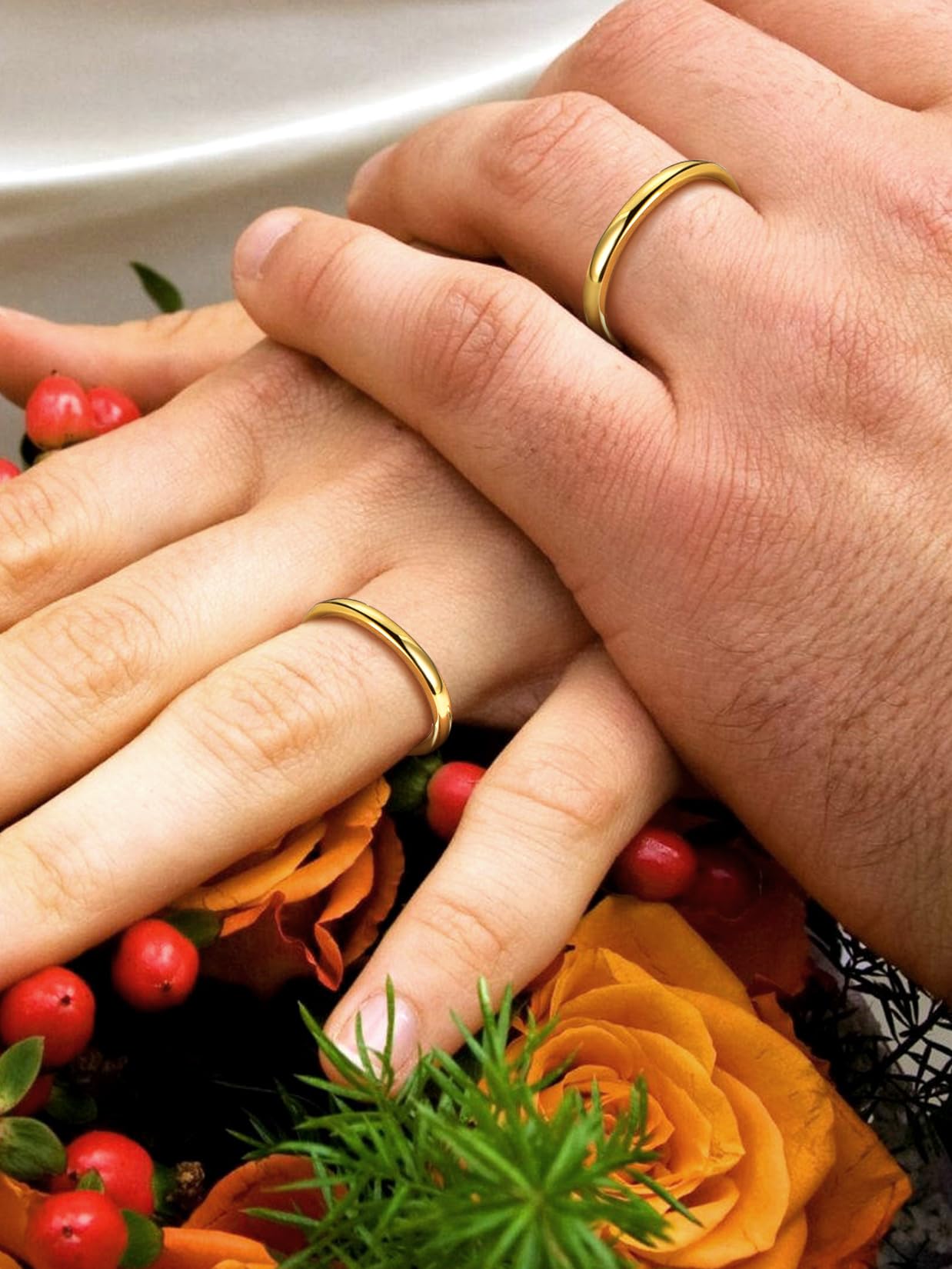 SILVERCUTE Wedding Band 18K Gold Plated Sterling Silver 2.5mm Wide Couple Rings for Men Women, Adjustable
