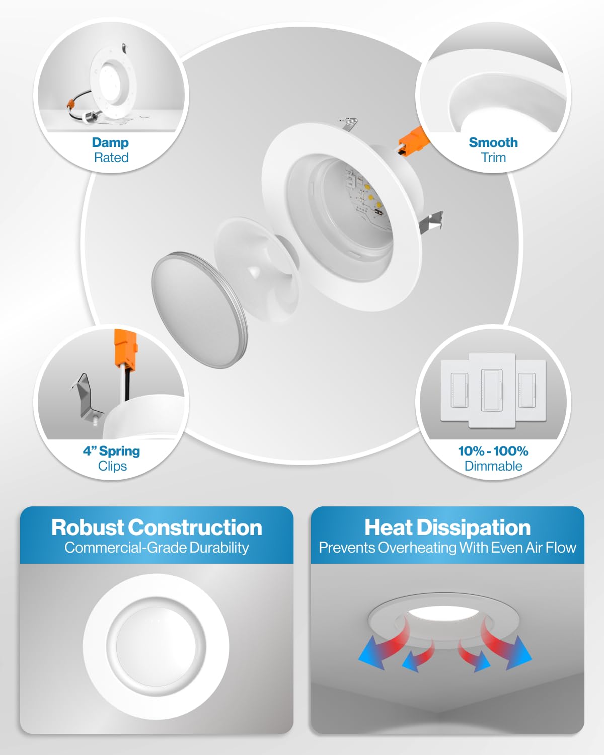 Sunco Lighting 16 Pack Retrofit LED Recessed Lighting 6 Inch, 4000K Cool White, Dimmable Can Lights, Smooth Trim, 13W=75W, 965 LM, Damp Rated - UL Listed